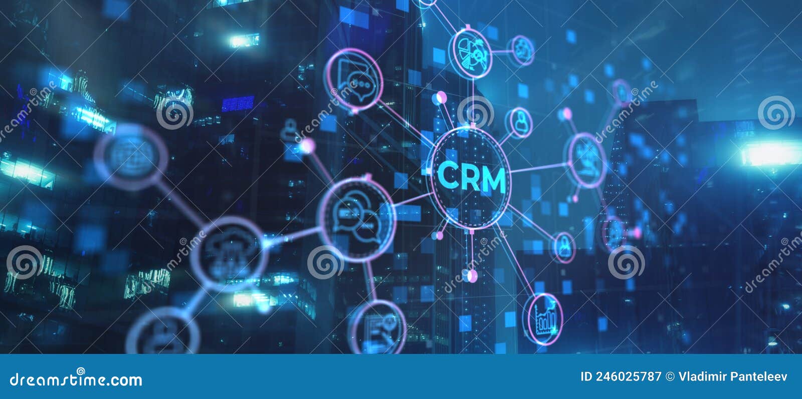 CRM. Customer Relationship Management on Modern City Background Stock ...