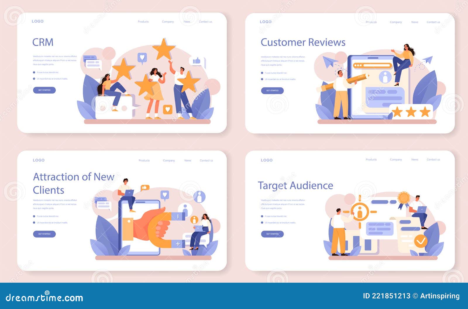 CRM or Customer Relationship Management Web Banner or Landing Page Set ...