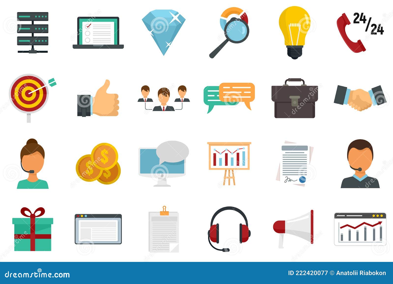 CRM Icons Set Flat Vector Isolated Stock Vector - Illustration of flat ...