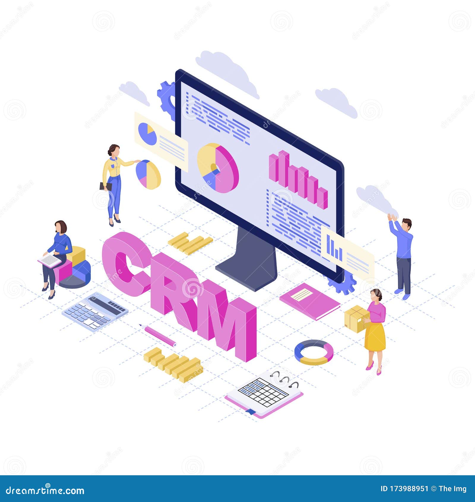 CRM Software, Platform Isometric Vector Illustration. Client Data ...