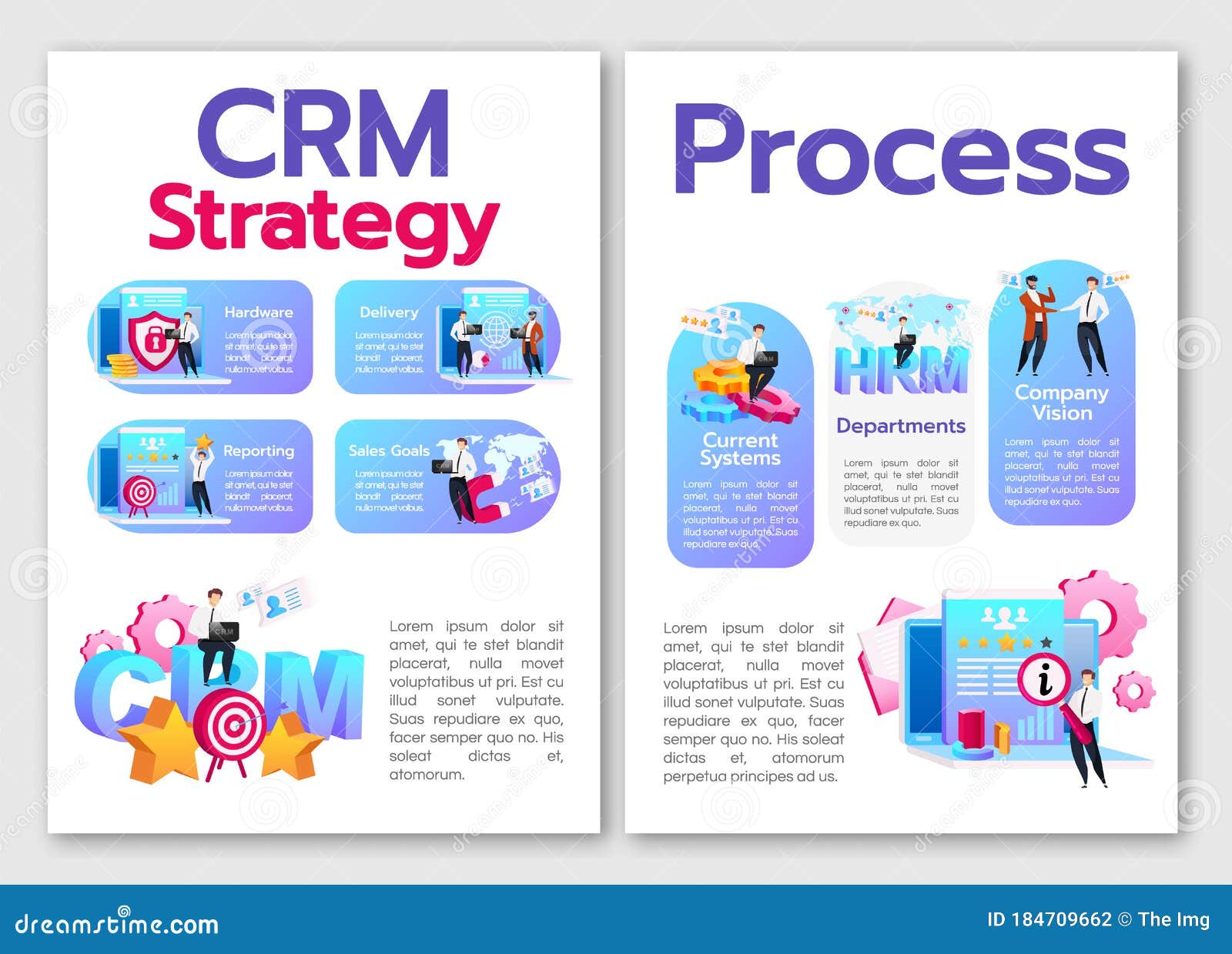 CRM Strategy, Process Flat Vector Brochure Template Stock Vector ...