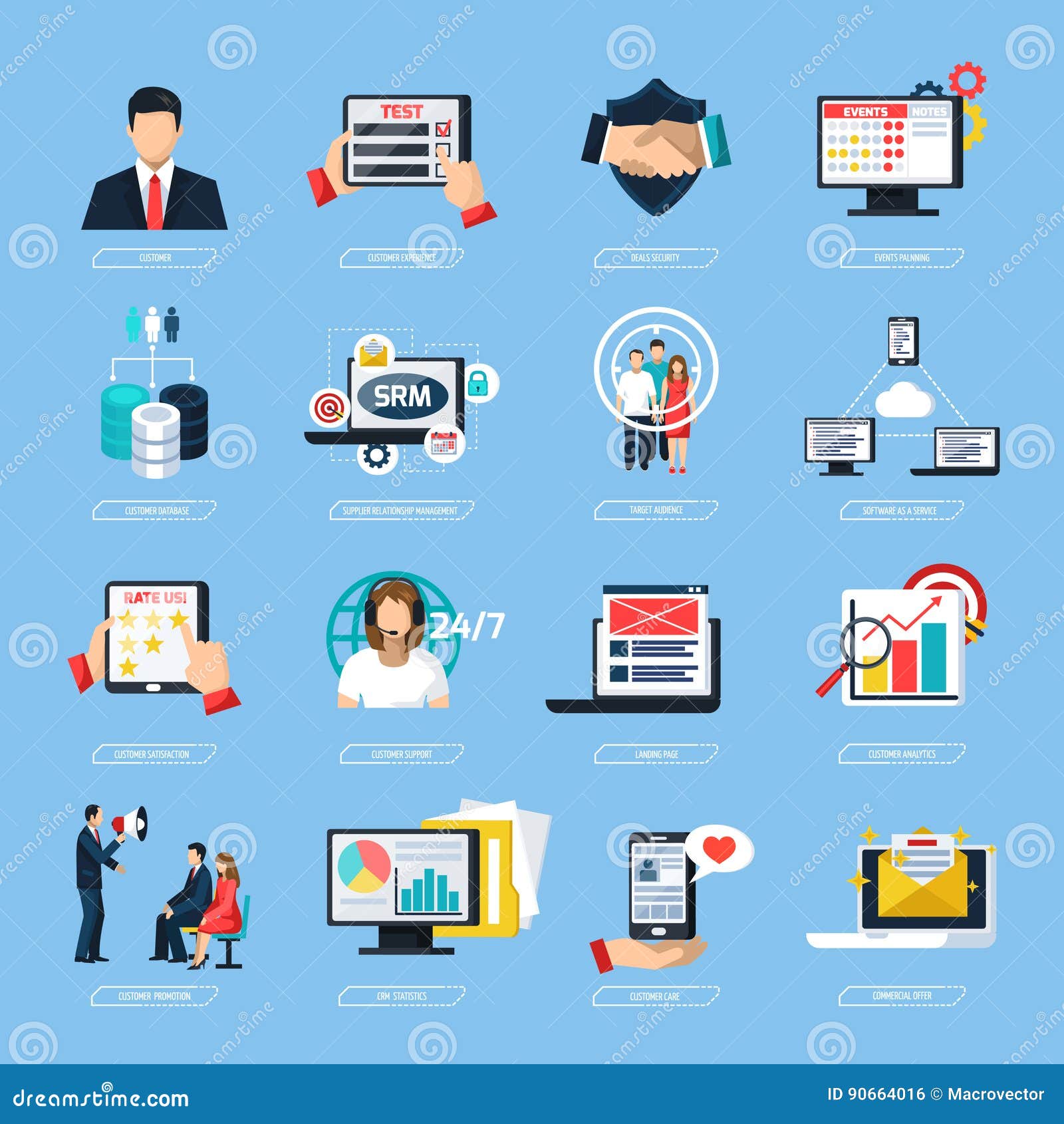CRM System Flat Icons Set stock vector. Illustration of client - 90664016