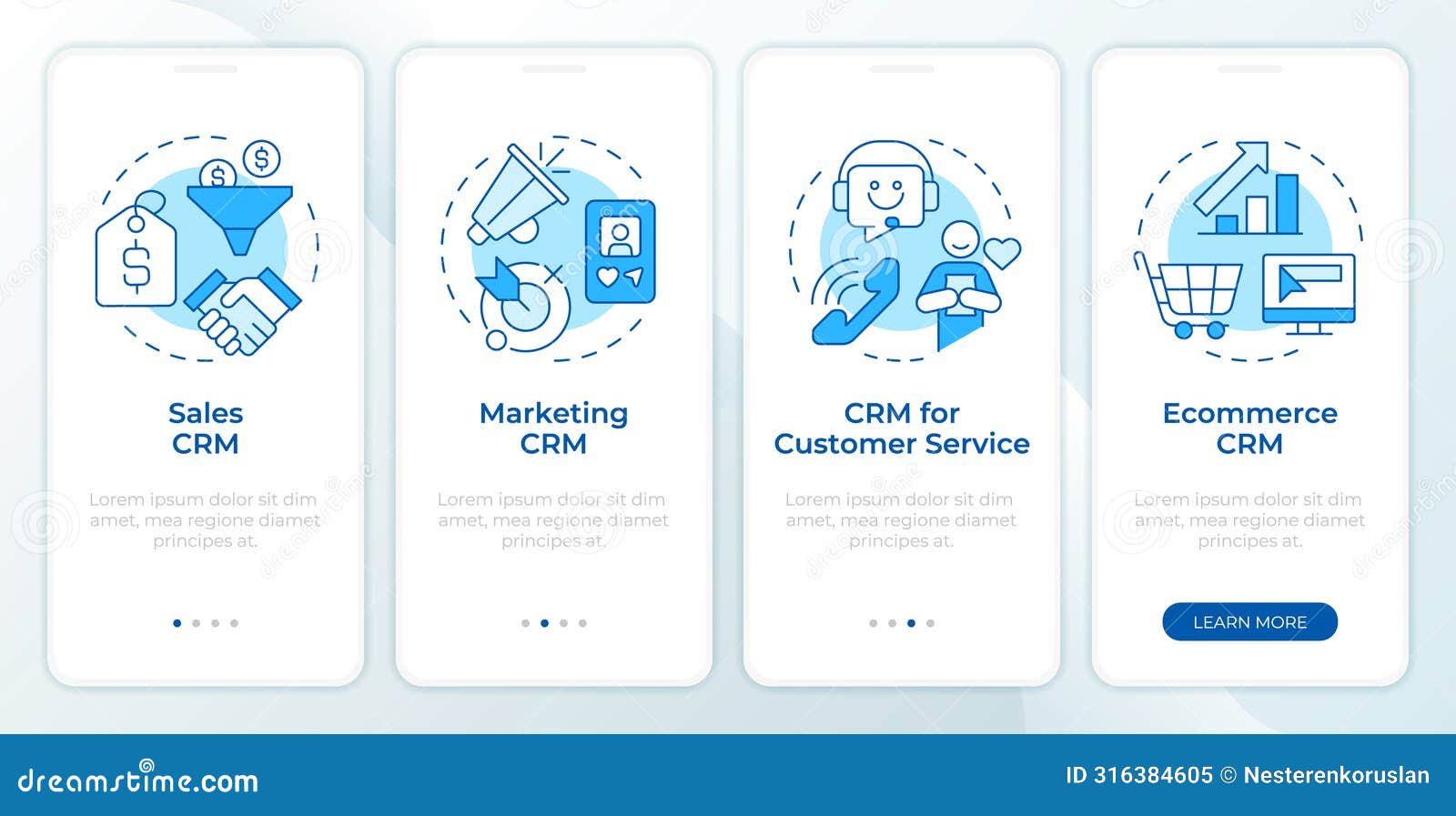 CRM System Types Blue Onboarding Mobile App Screen Stock Illustration ...