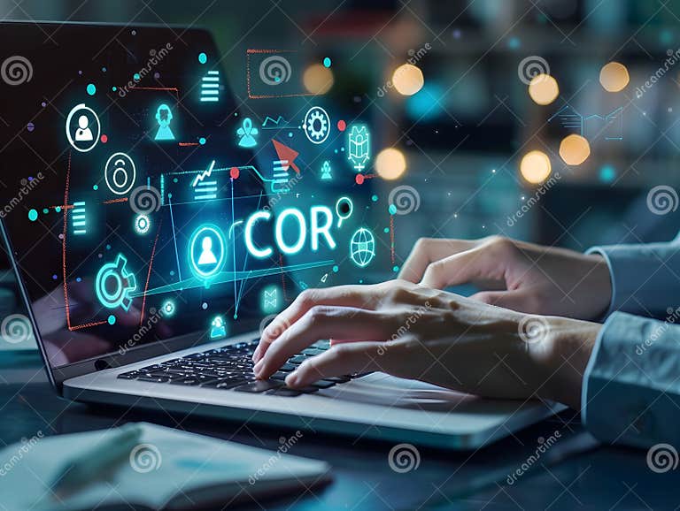 CRO Conversion Rate Optimization Technology Concept with Laptop and Digital Marketing Icons ...