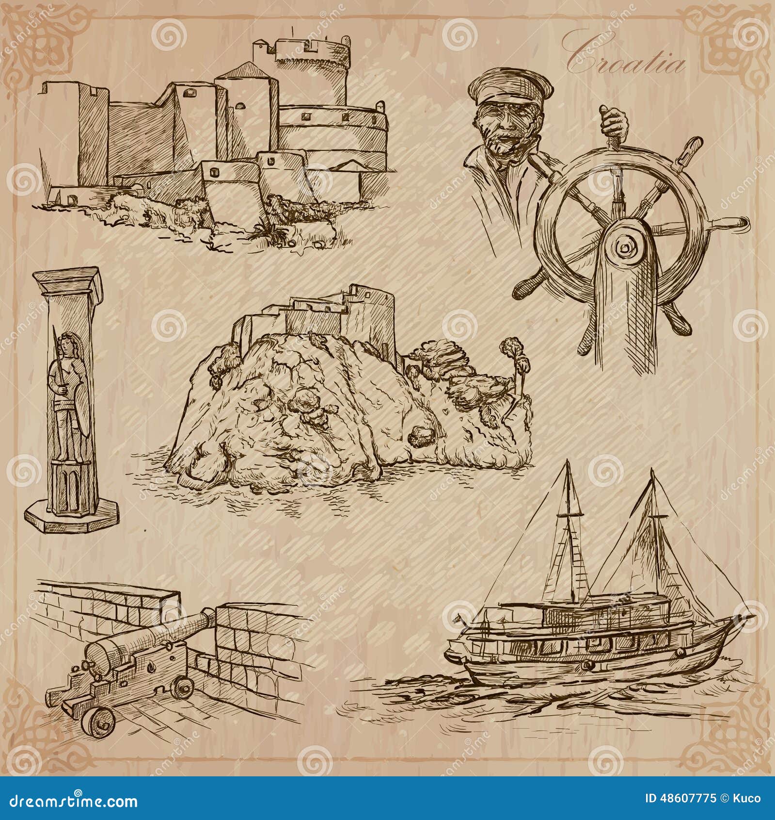 Croatia. Hand Drawn Vector Pack. Stock Vector - Illustration of rock ...