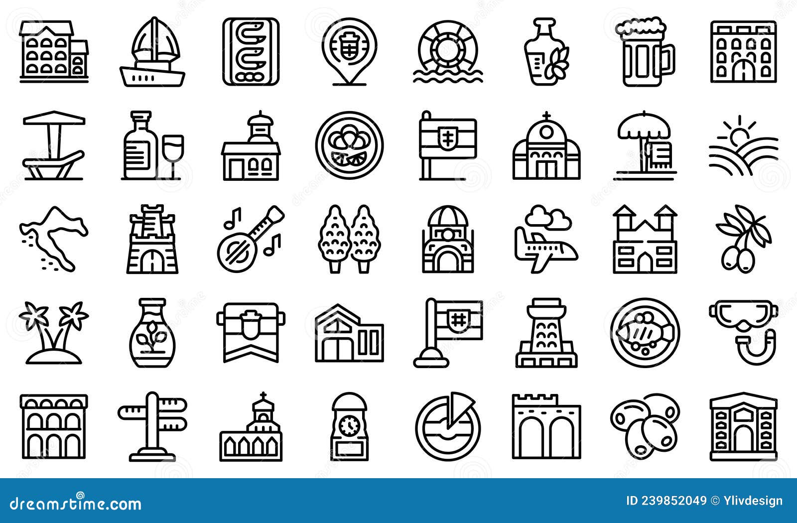 Croatia Icons Set Outline Vector. Split Zagreb Stock Vector ...