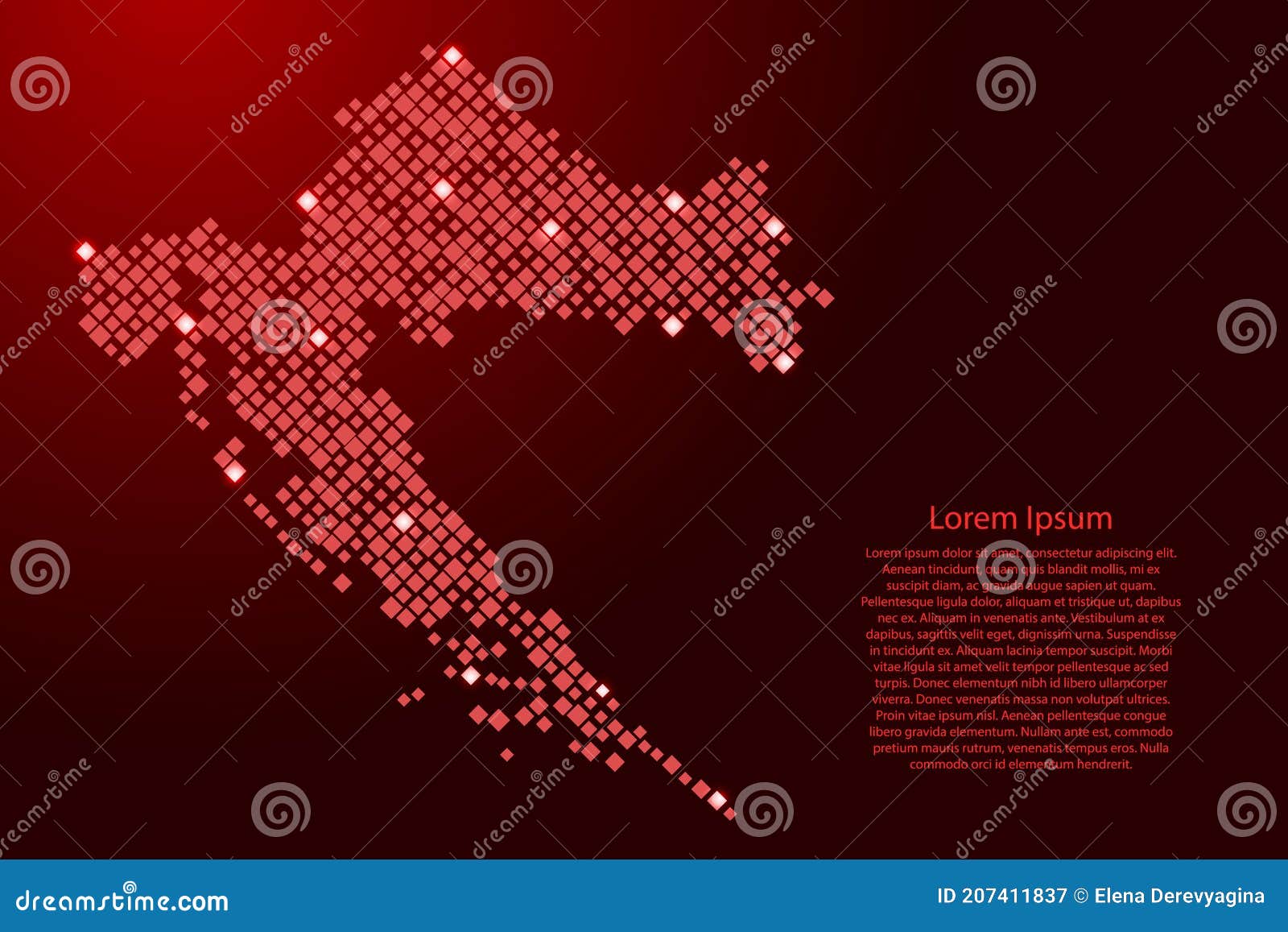 Croatia Map from Red Pattern Rhombuses of Different Sizes and Glowing ...