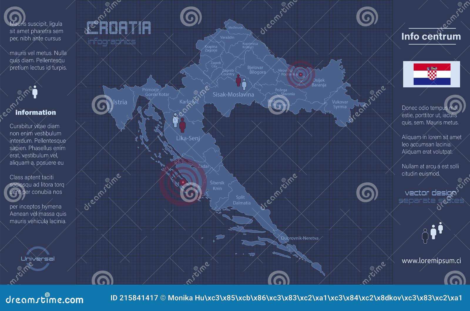 Croatia Map, Separate Regions with Names, Infographics Blue Flat Design ...