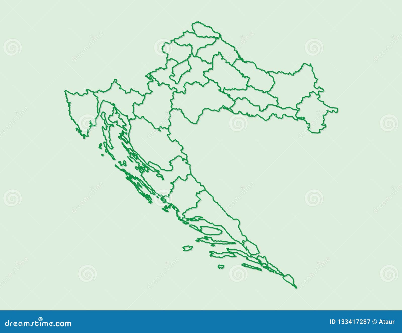 Croatia Map Vector with Green Border Line of Divisions on Light ...