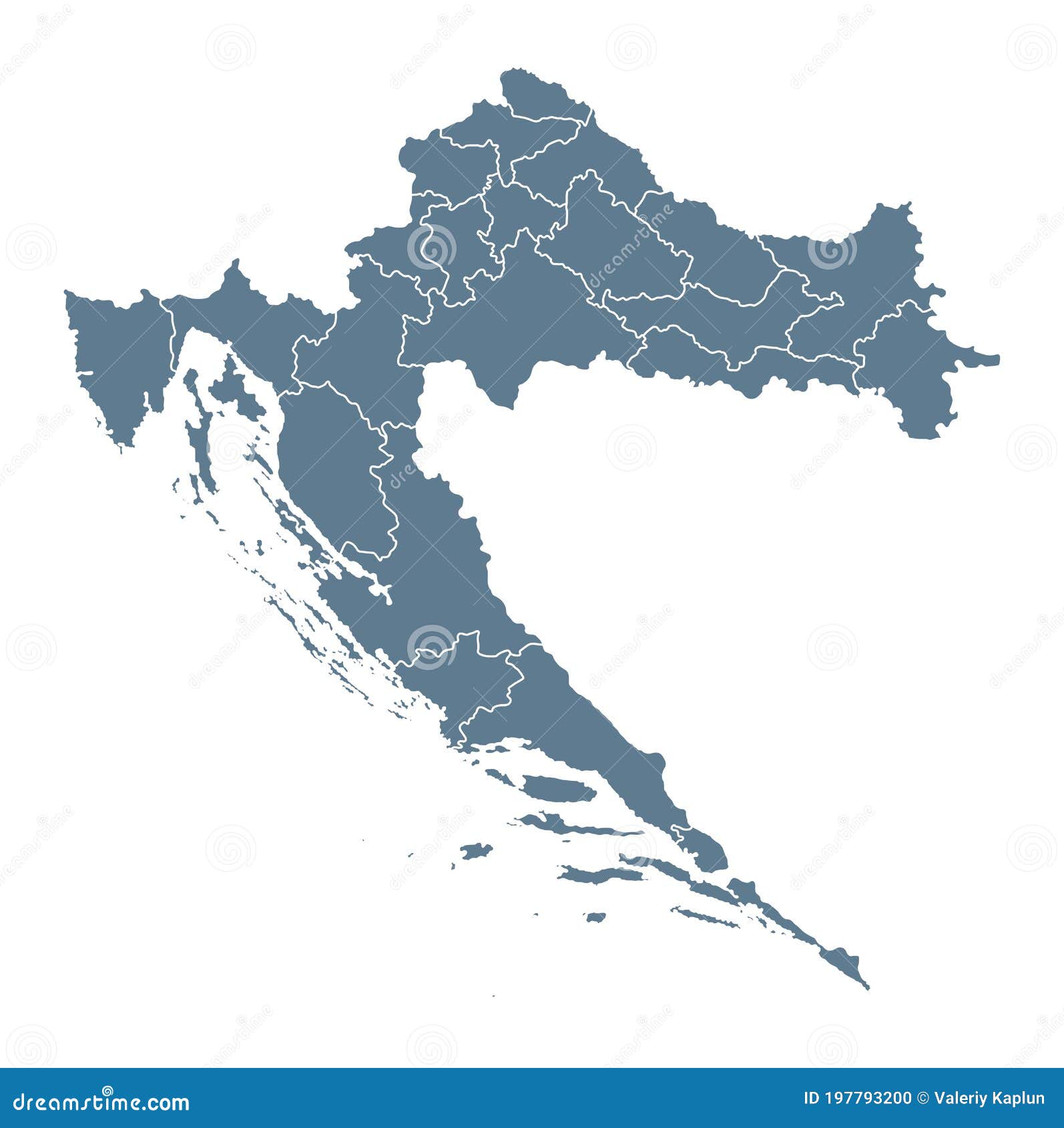 Croatia Map - Vector Solid Contour and State Regions Stock Illustration ...