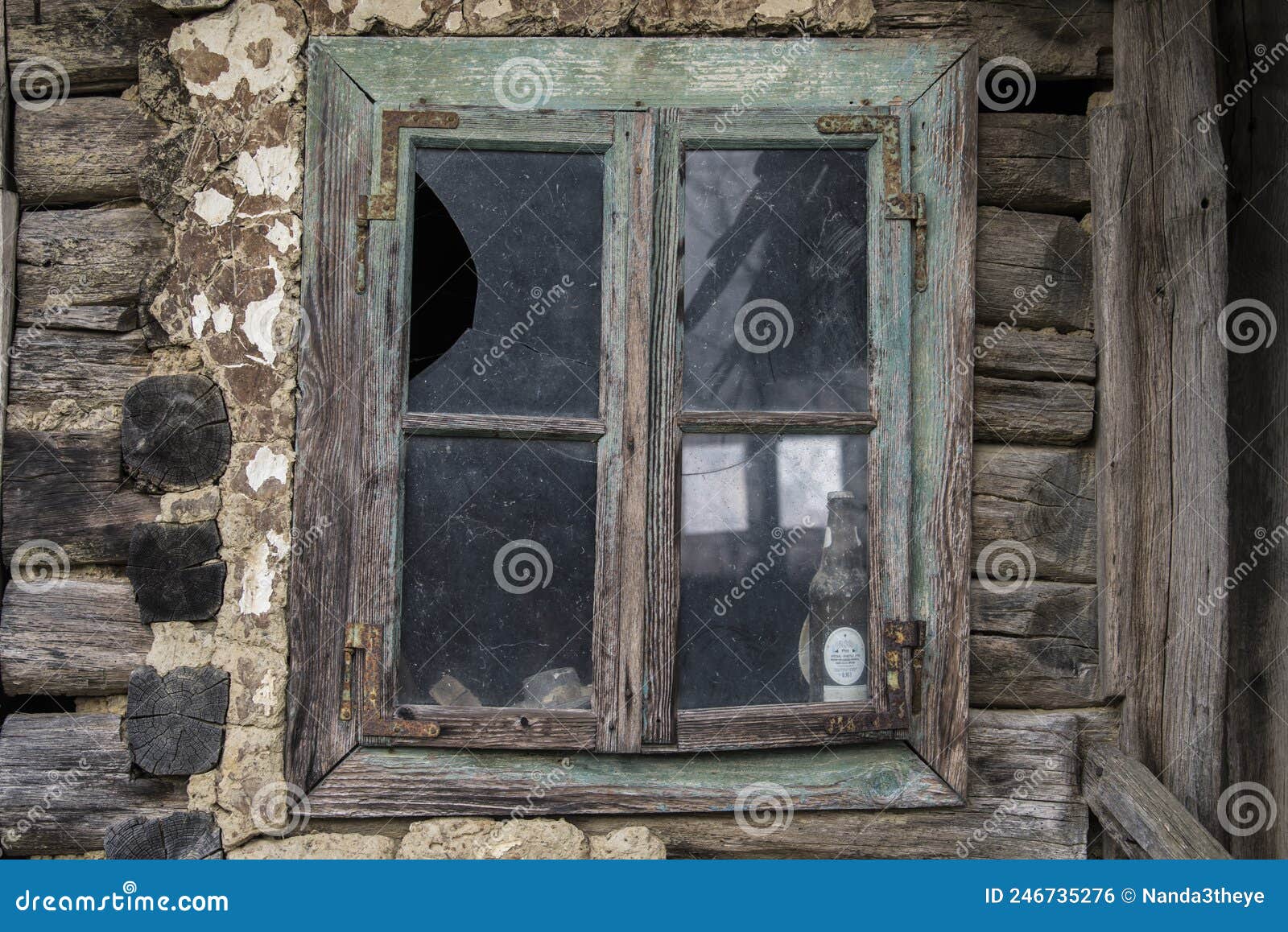Rustic style aged window. stock photo. Image of close - 246735276