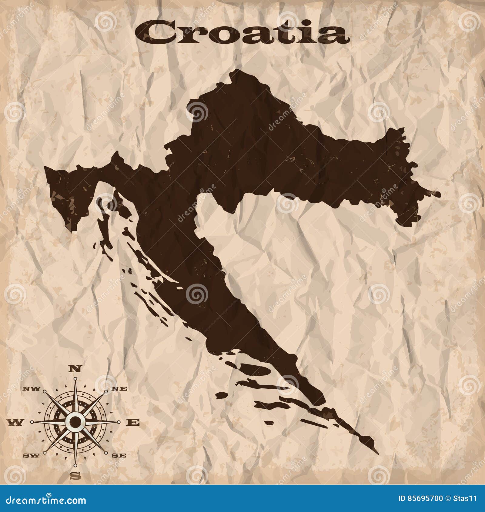 Croatia Old Map with Grunge and Crumpled Paper. Vector Illustration ...