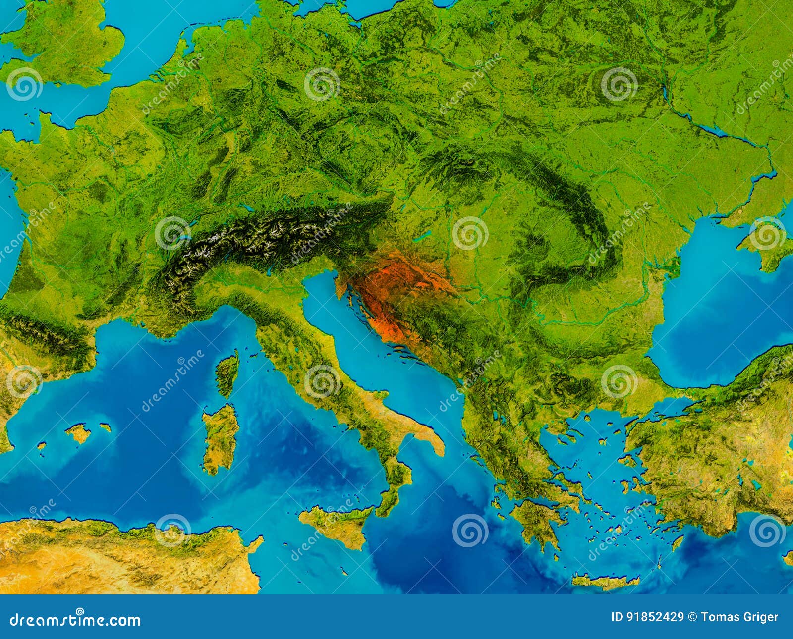 Croatia on physical map stock illustration. Illustration of planet ...