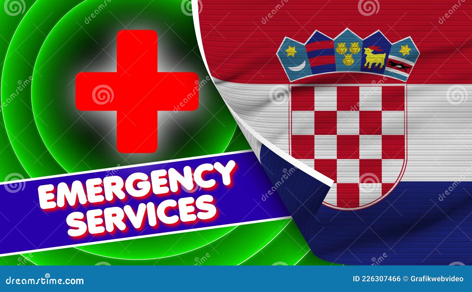 Croatia Realistic Flag with Emergency Services Title Fabric Texture 3D ...