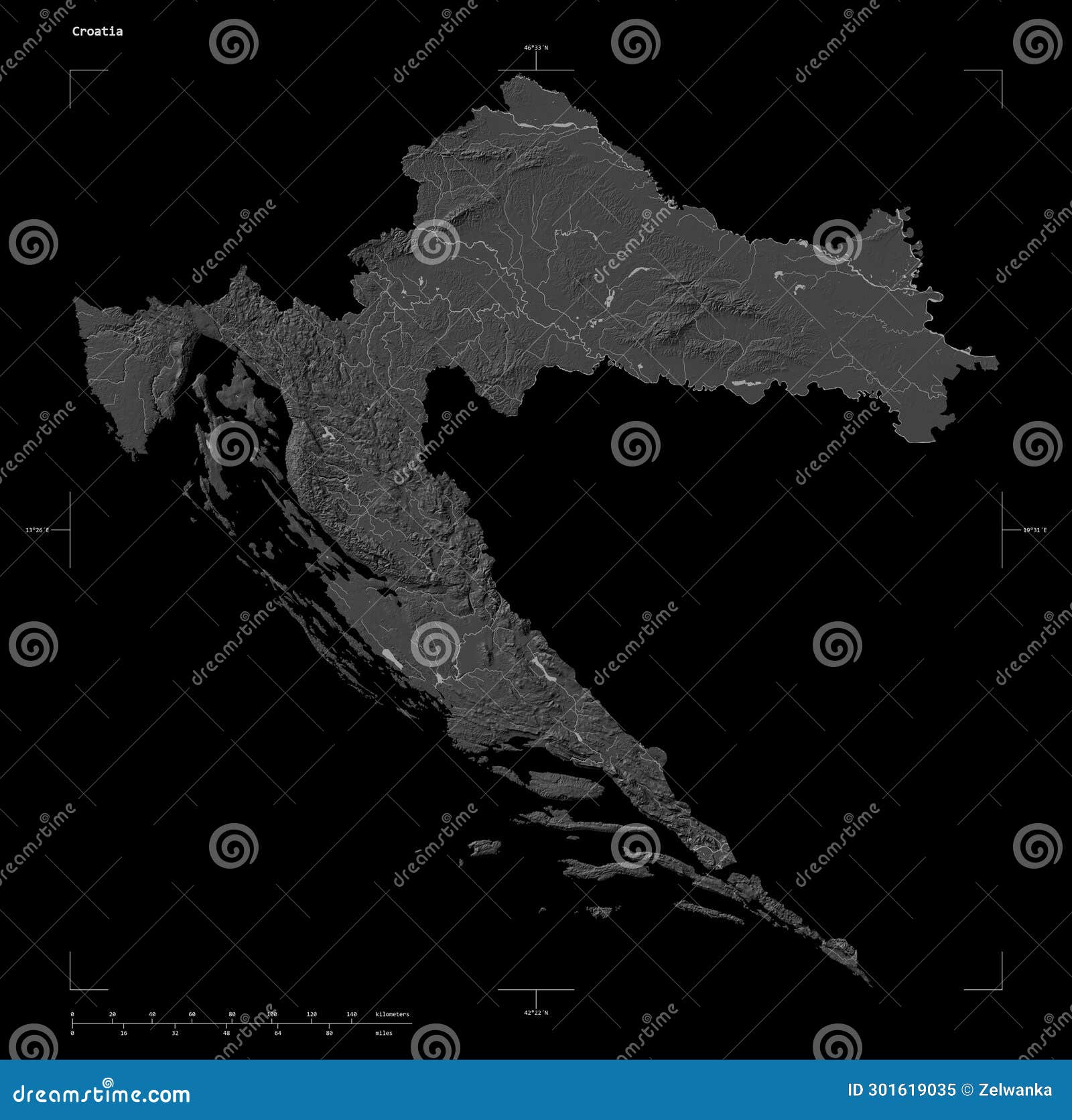 Croatia Shape on Black. Bilevel Stock Illustration - Illustration of ...