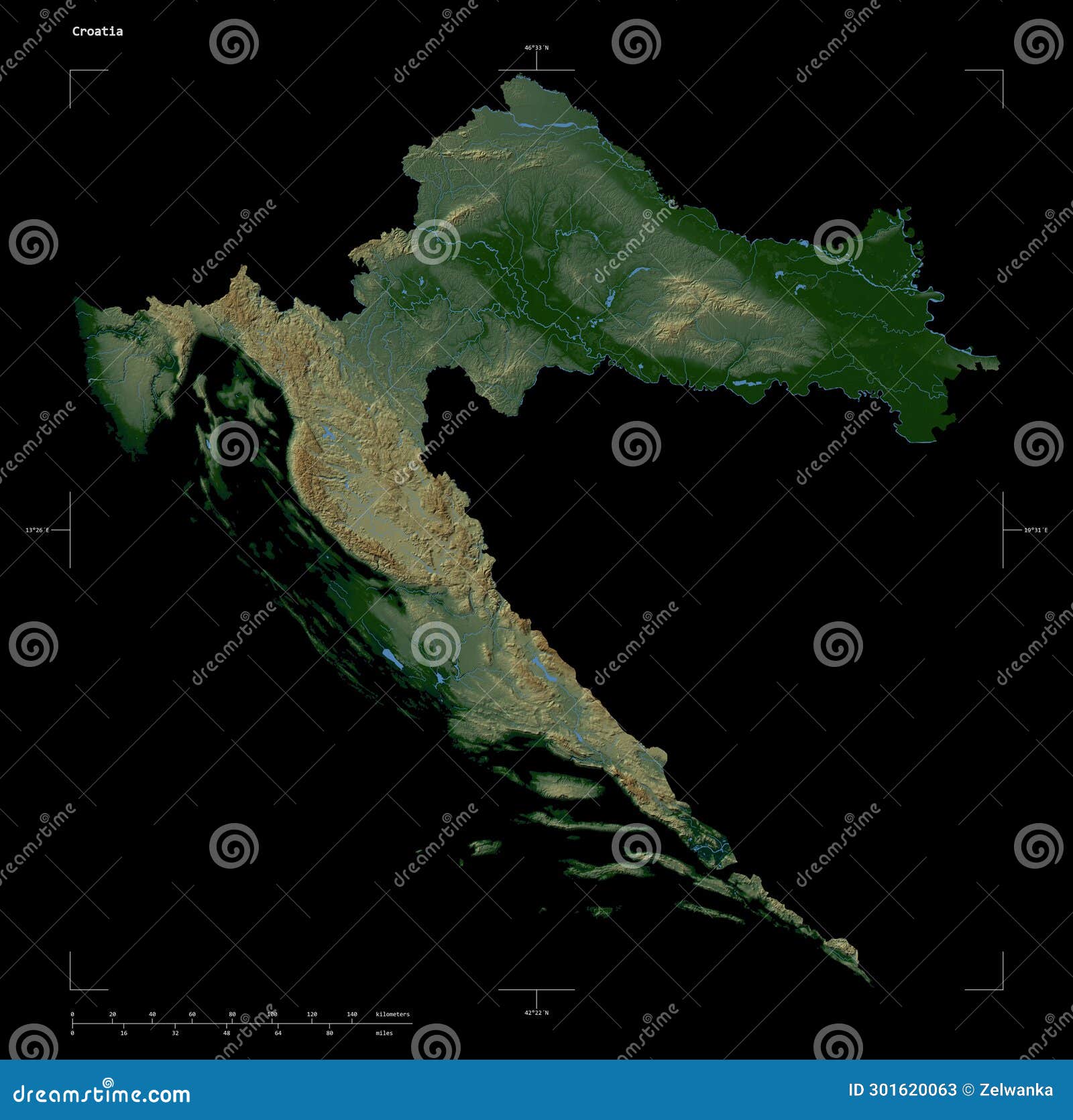 Croatia Shape on Black. Physical Stock Illustration - Illustration of ...