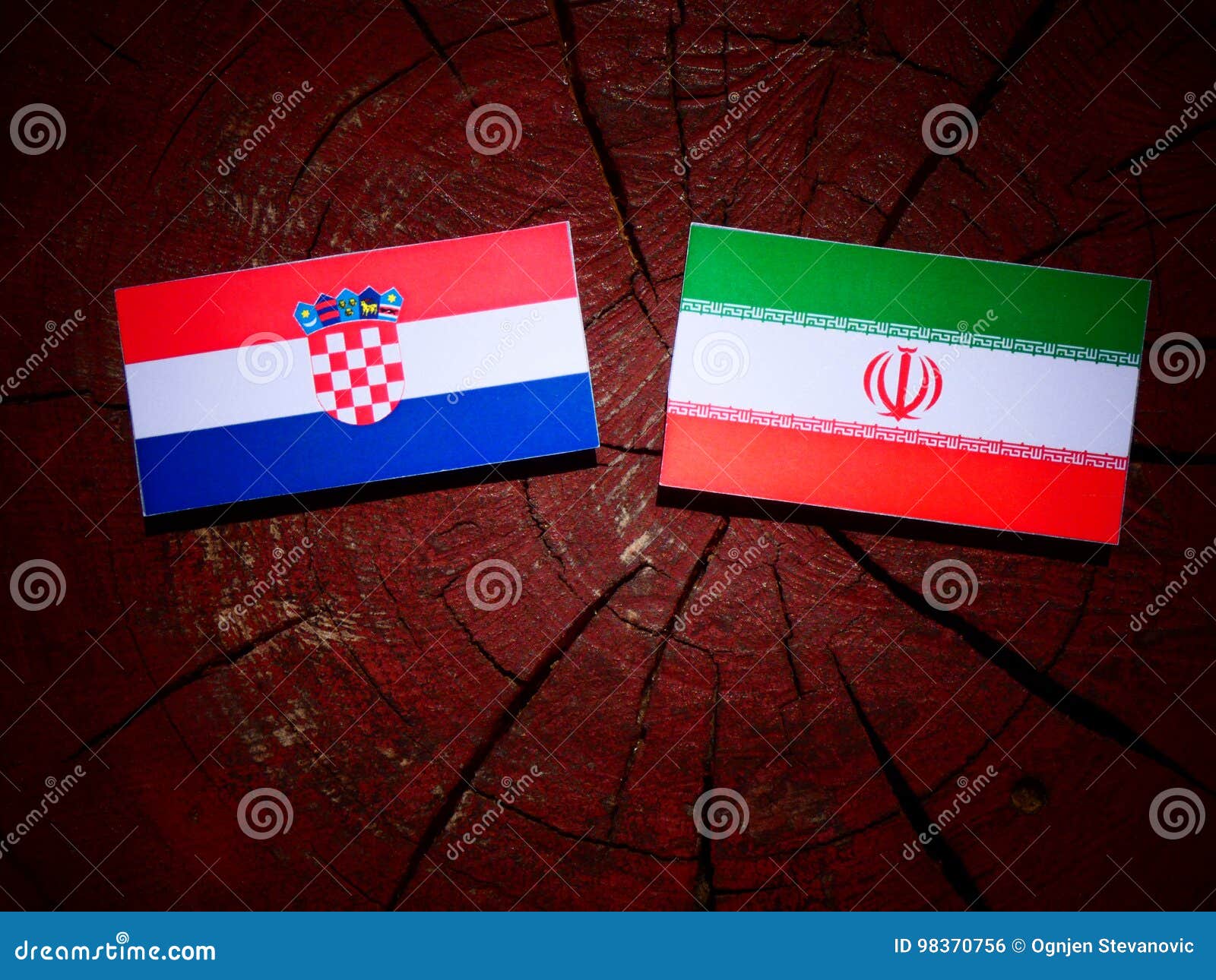 Croatian Flag with Iranian Flag on a Tree Stump Isolated Stock Photo ...
