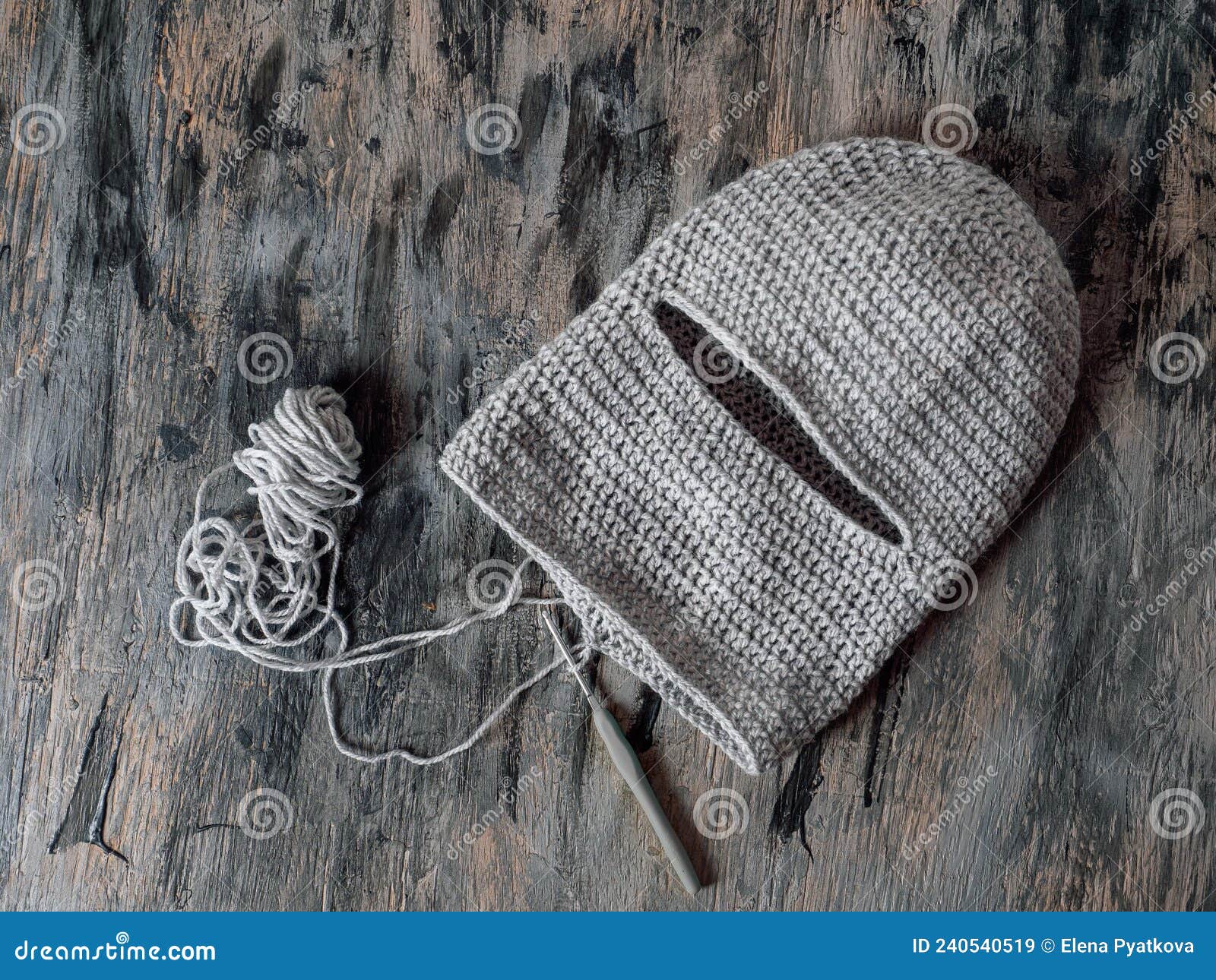 Crochet Hat Balaclava from Gray Yarn Top View Stock Image - Image of ...