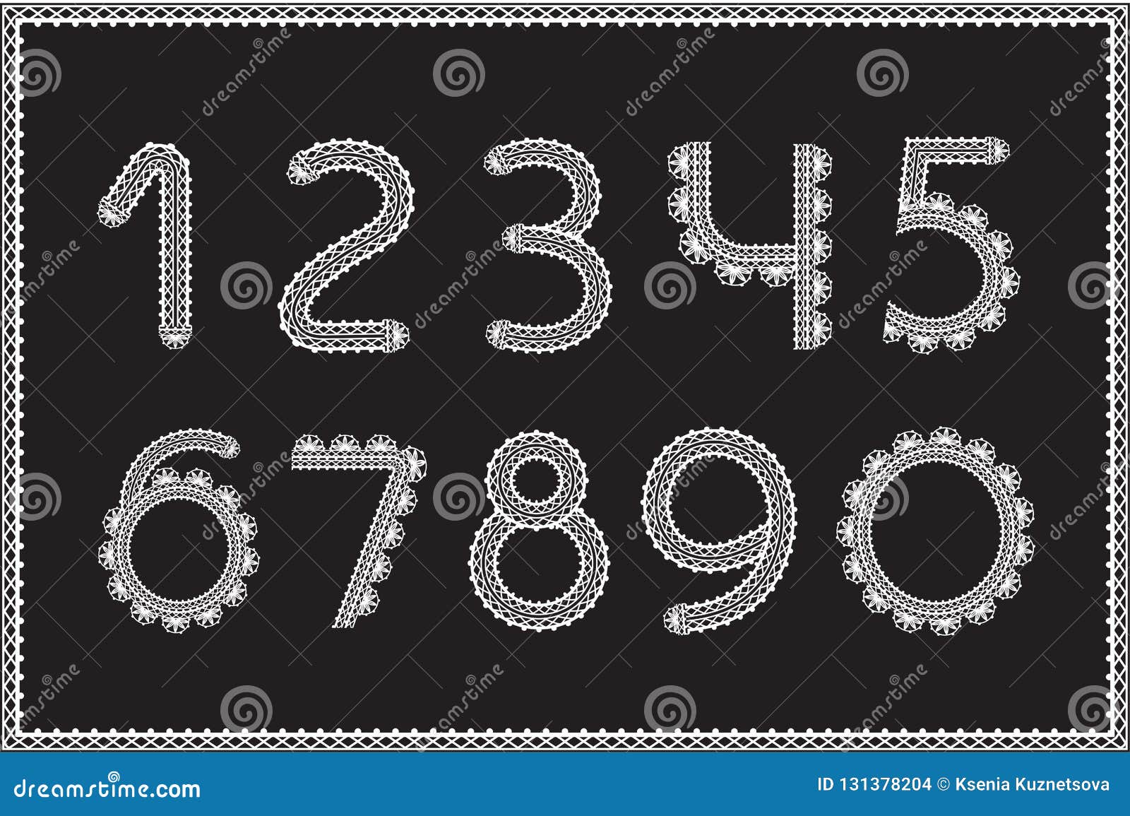 Crochet Numbers Set. Handicraft Signs, White Yarn on Black Stock Vector ...