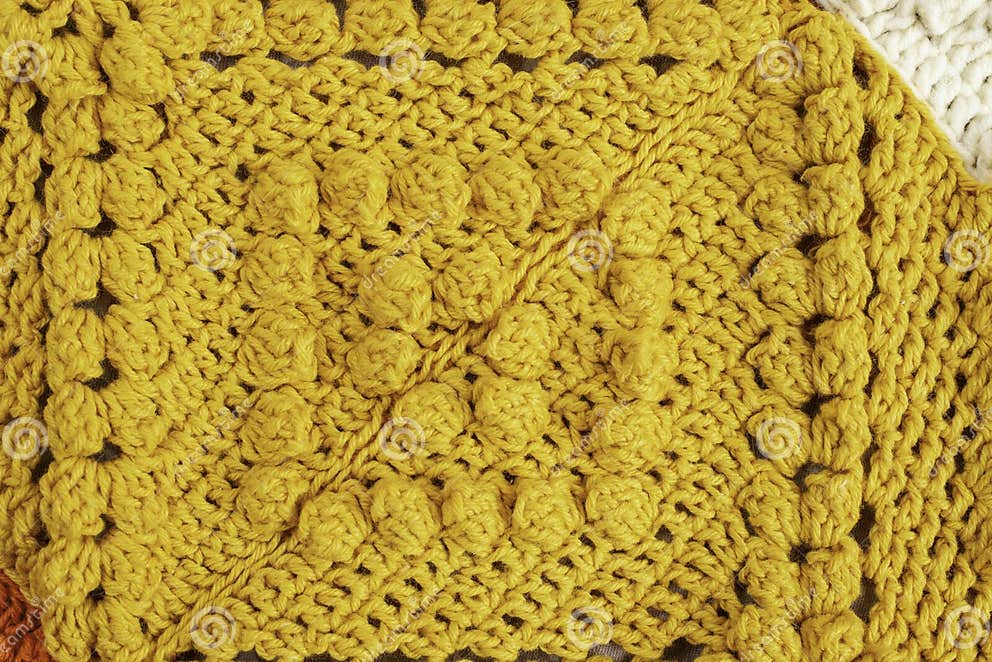 Crochet Pattern with Bubble Stich Yellow Colored Stock Photo - Image of ...