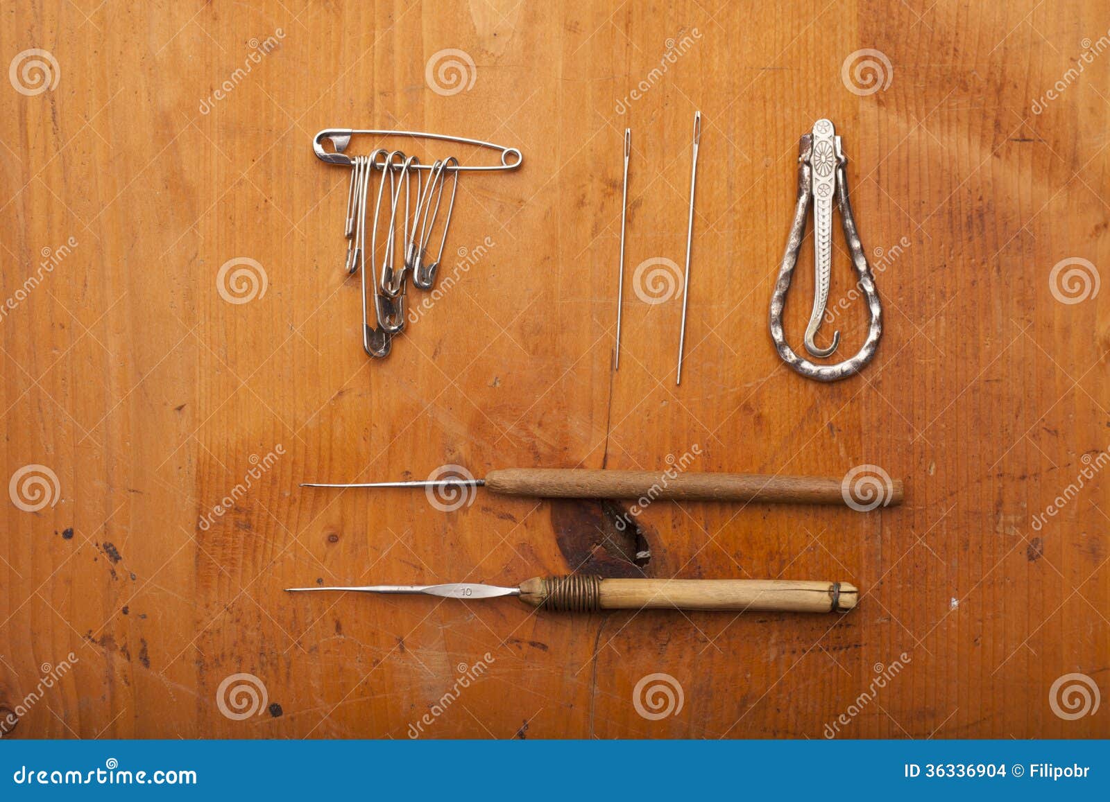 Crochet Tools, Needles, Safety Pin and Tailor Tools Craft Stock Photo ...