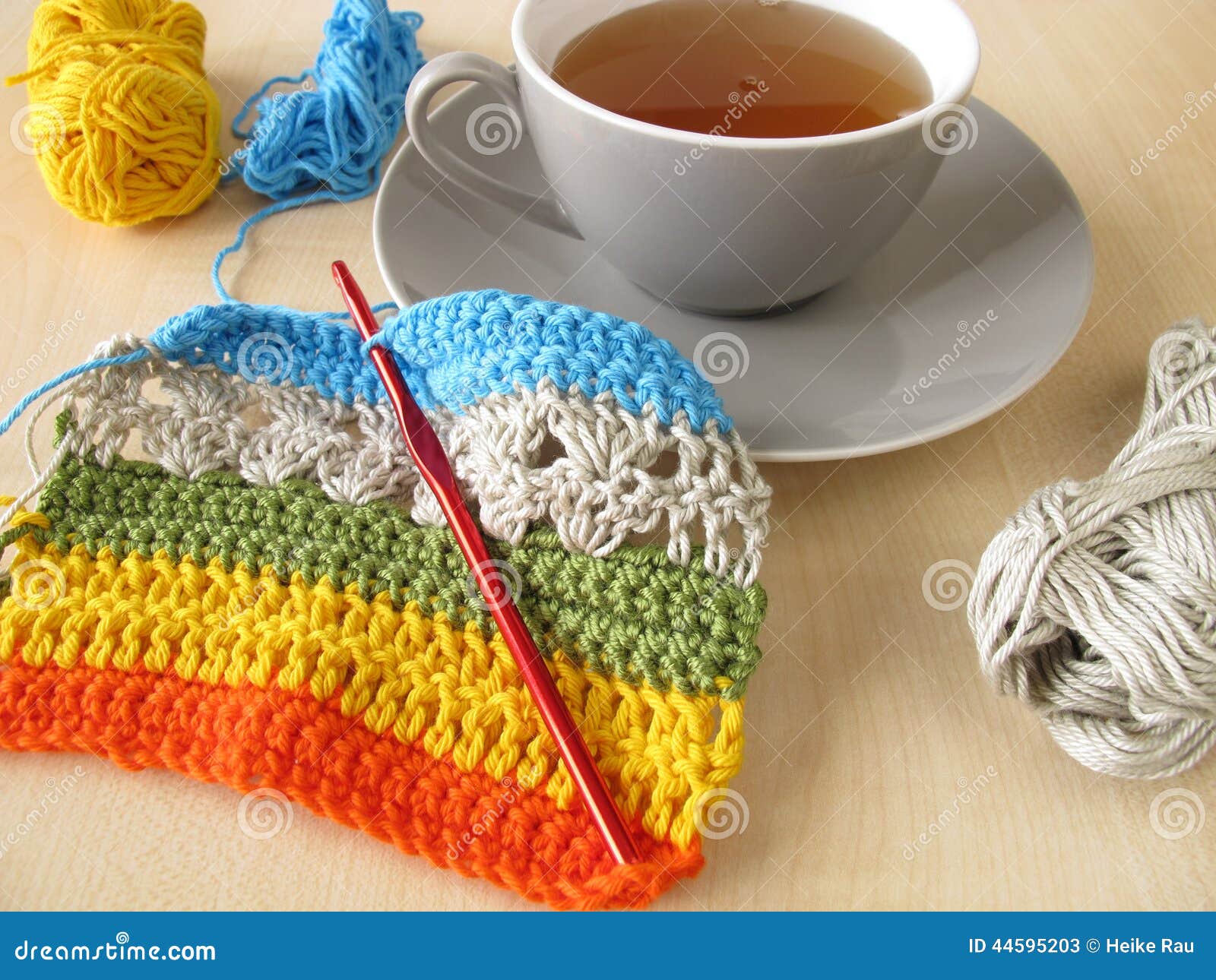 Crochet Work and a Cup of Tea Stock Image - Image of crotched, wool ...