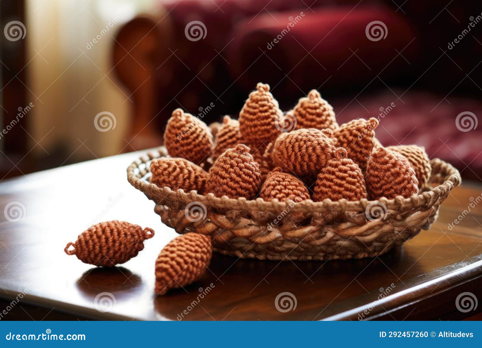 Crocheted Acorn Decorations on a Coffee Table Stock Photo - Image of ...