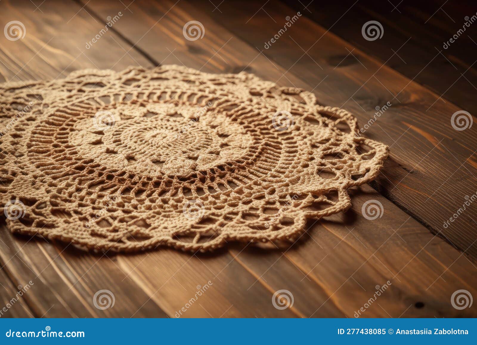 Crocheted Doily on Wooden Surface Texture. Generative AI Stock Image ...