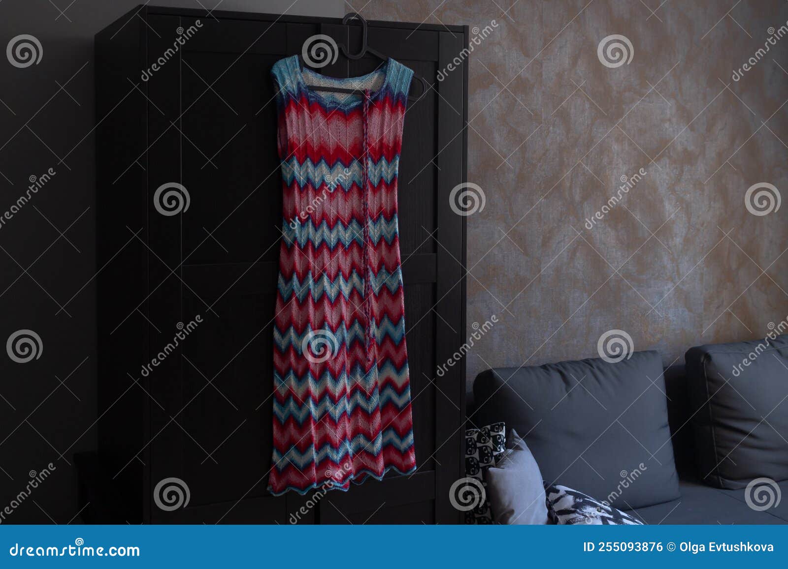 Crocheted Missoni Pattern of Red White and Blue Threads on the Dress ... Crocheted Missoni Pattern of Red White and Blue Threads on the Dress ...