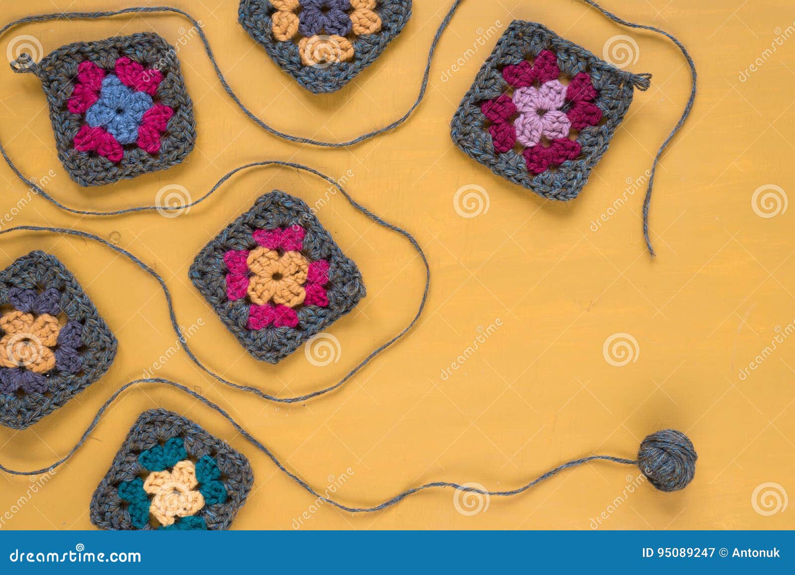 Crocheted Motives on Yellow Background Stock Image - Image of cloth ...