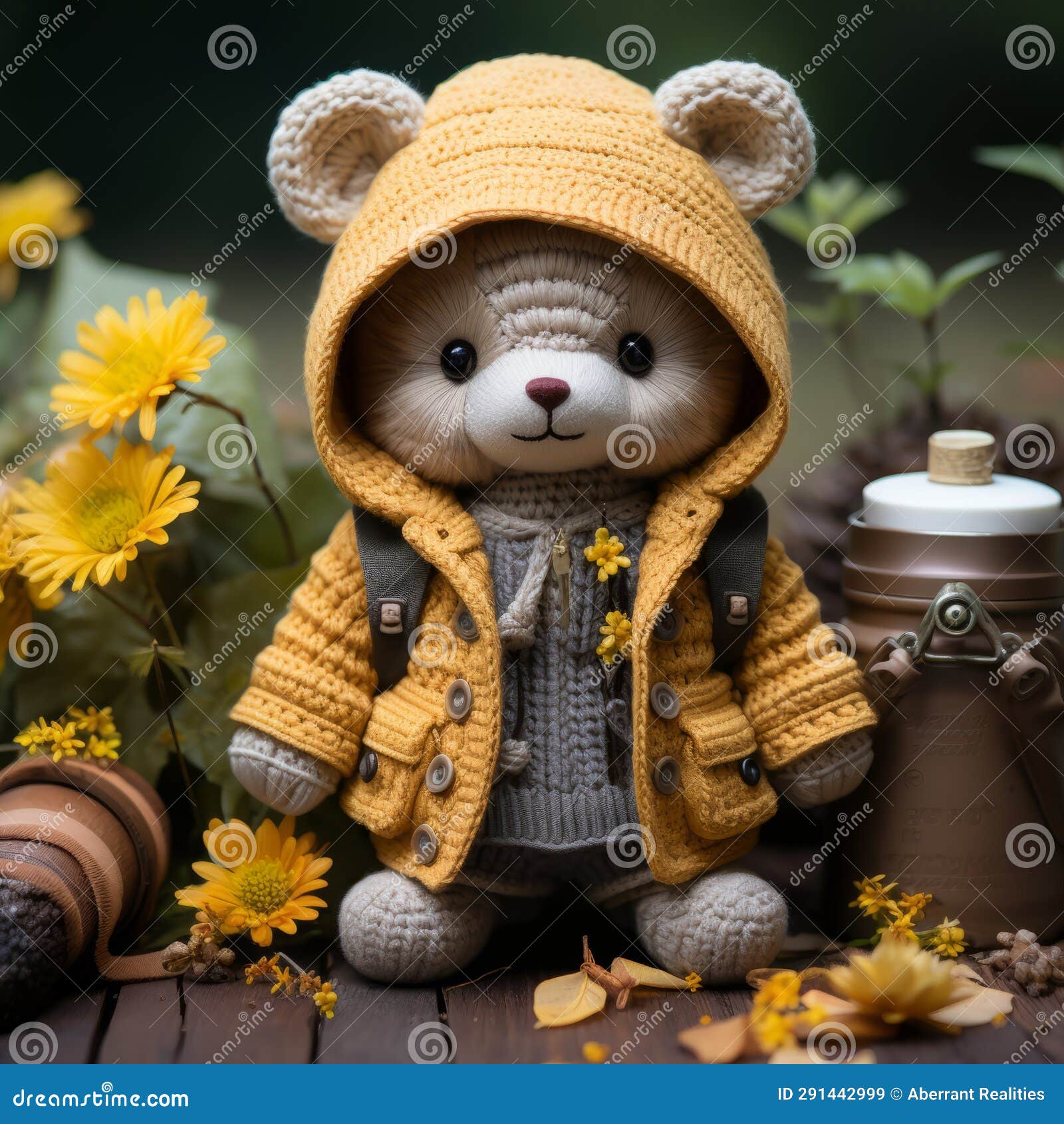 A Crocheted Teddy Bear Wearing a Yellow Jacket Stock Illustration ...