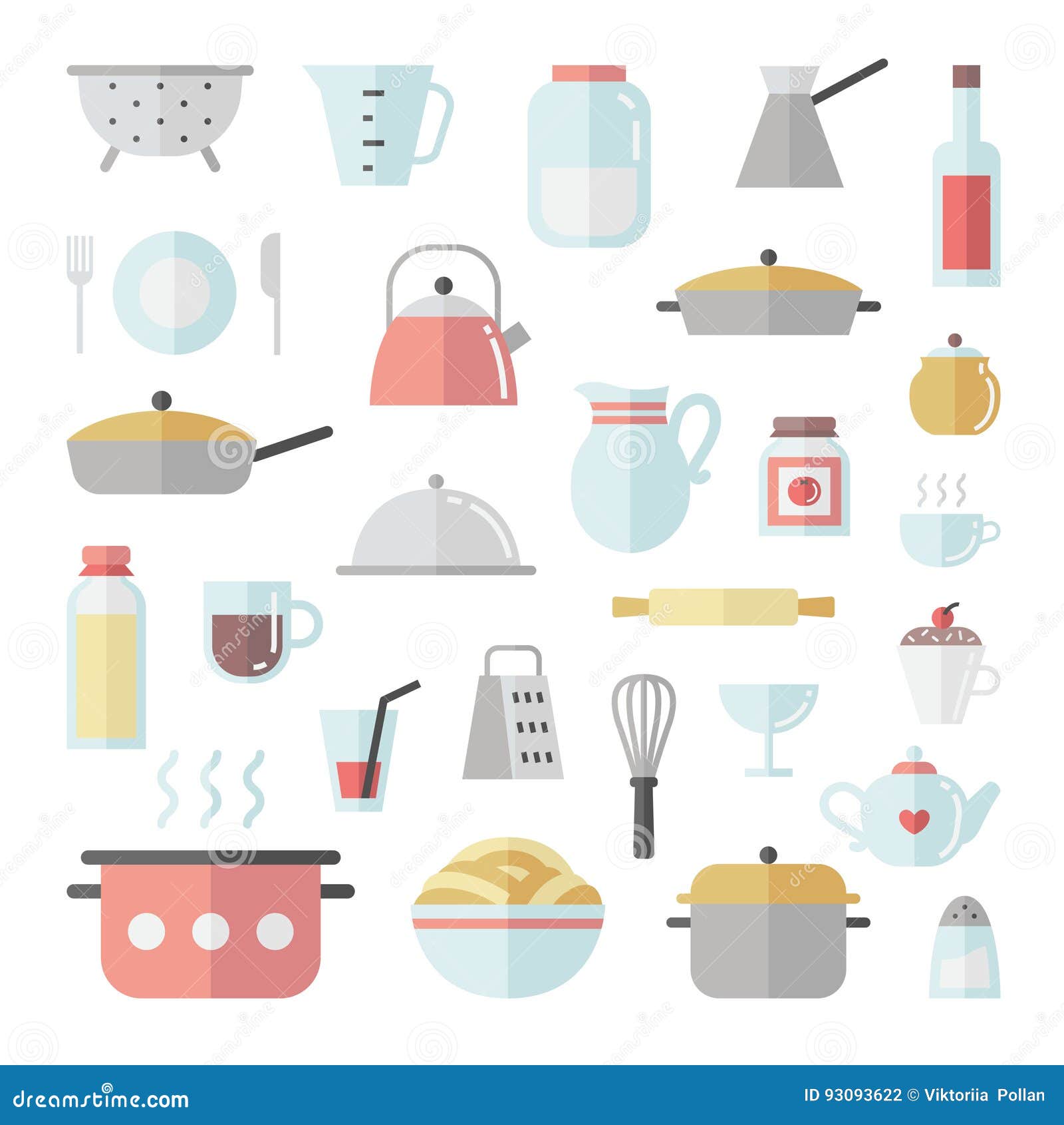 Crockery and Cooking Flat Icon Square Vector Set. Stock Vector ...