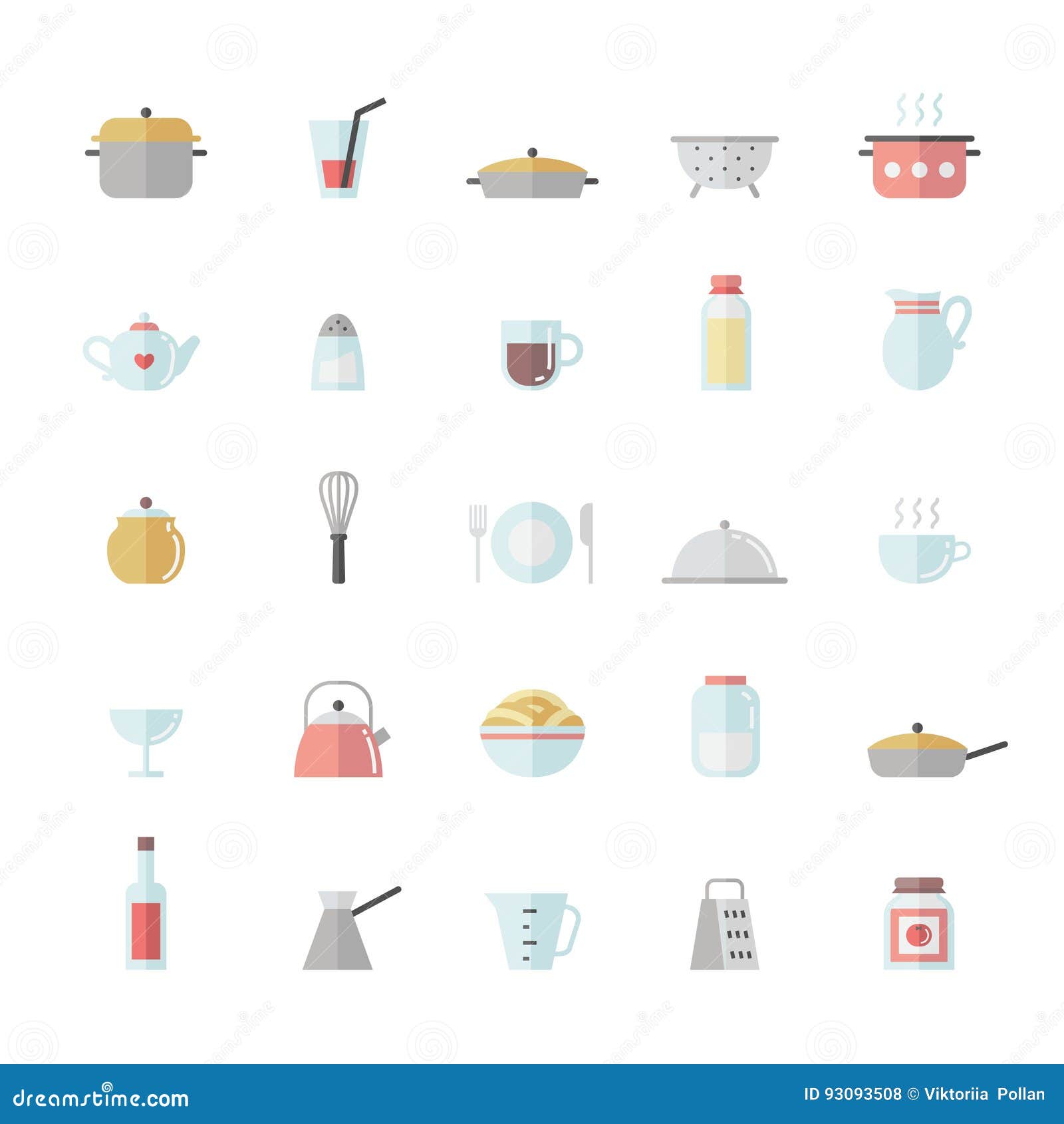 Crockery and Cooking Flat Icon Vector Set. Stock Vector - Illustration ...