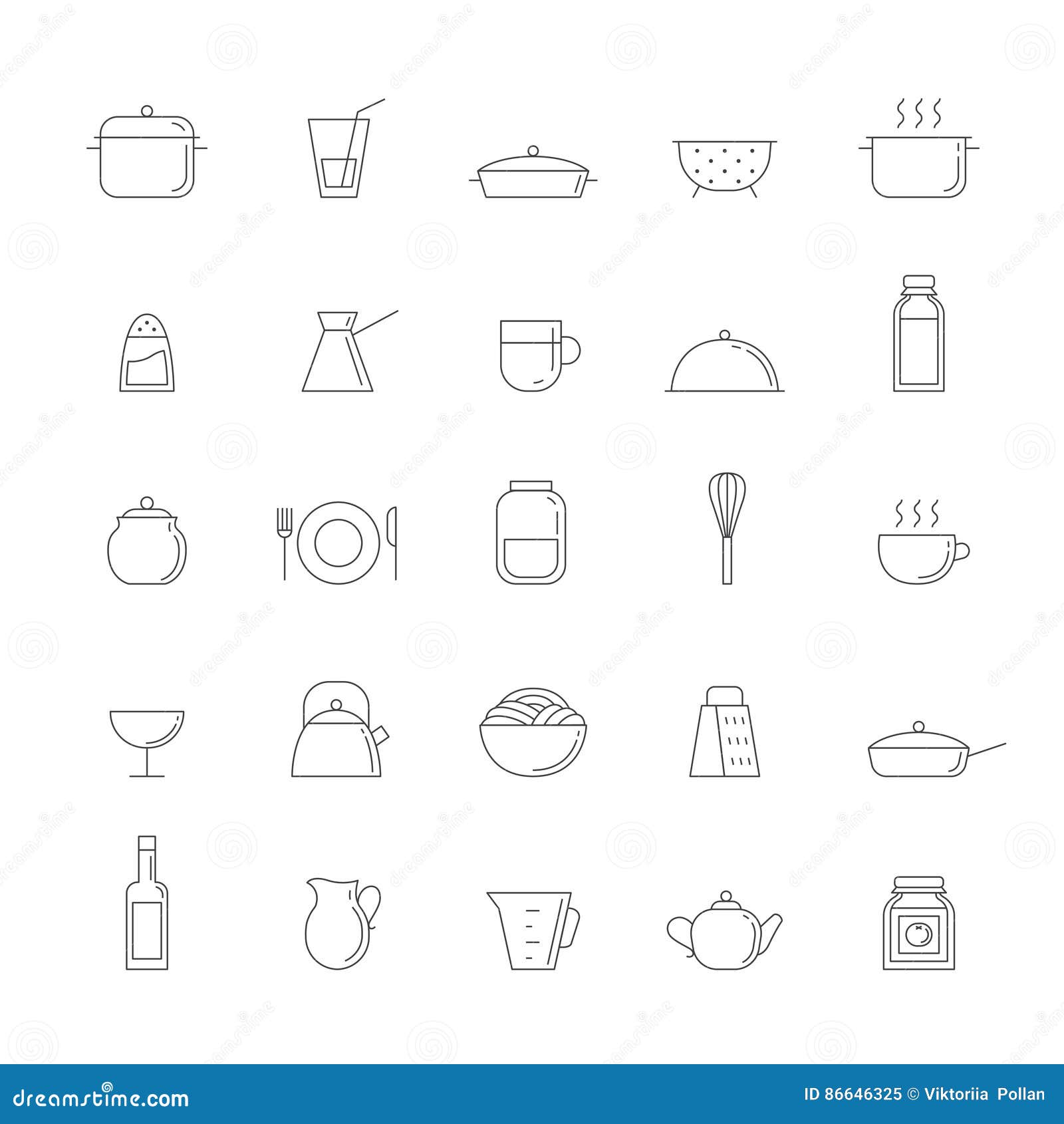 Crockery and Cooking Outline Big Icon Set. Stock Vector - Illustration ...