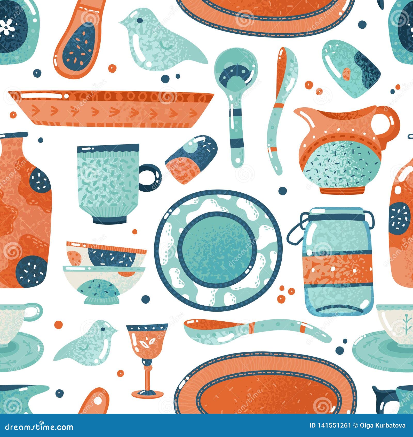 Crockery Seamless Pattern. Home Watercolor Kitchen and Cooking ...