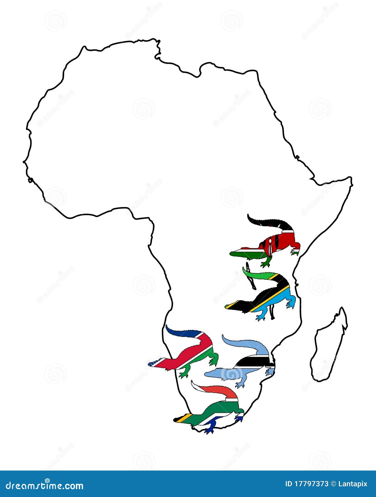 Crocodile On Africa Map Background With Kilimanjaro Mountain, Vulture ...