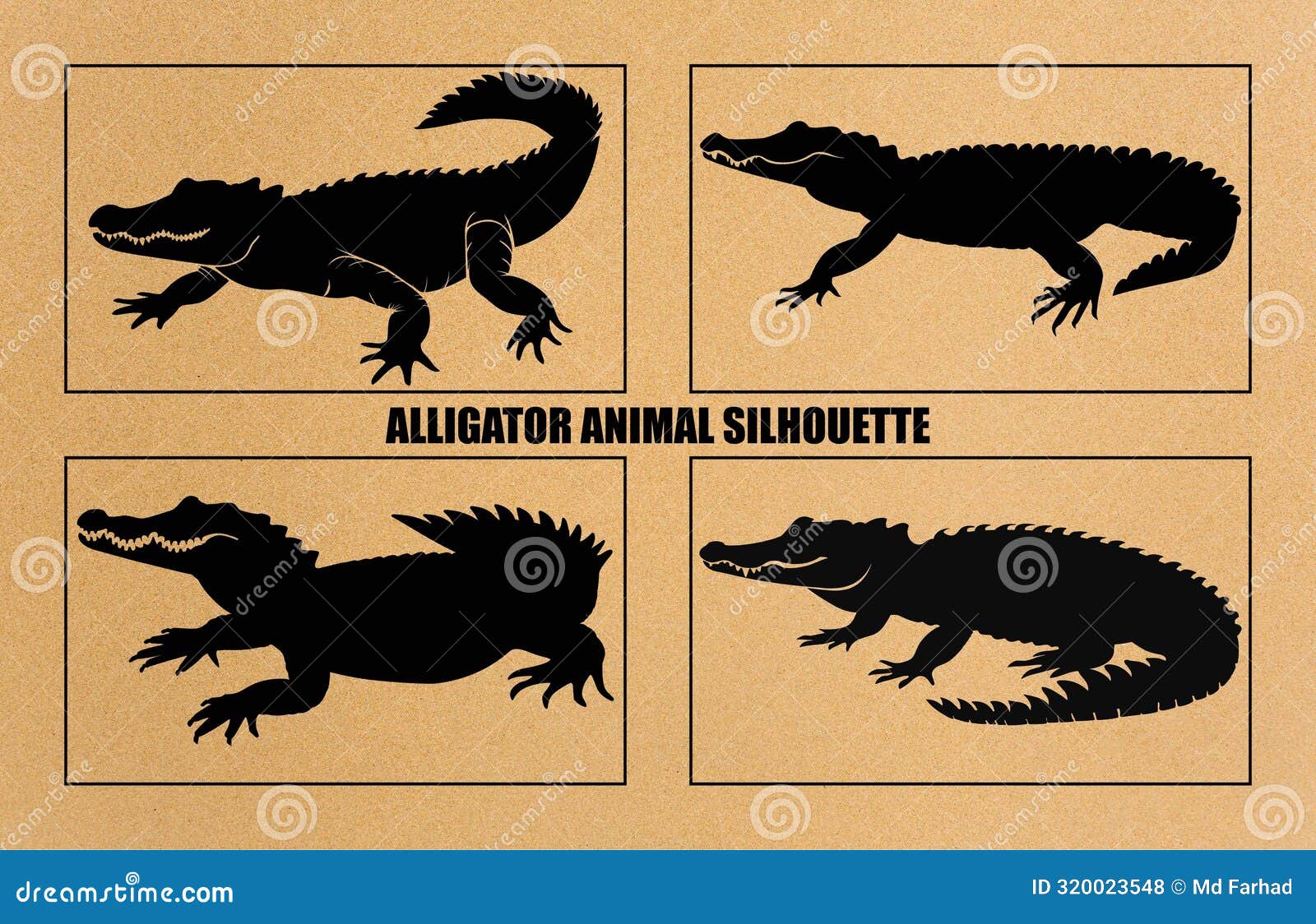 Crocodile and Alligator Silhouette Set, Alligator Straight Tail ...