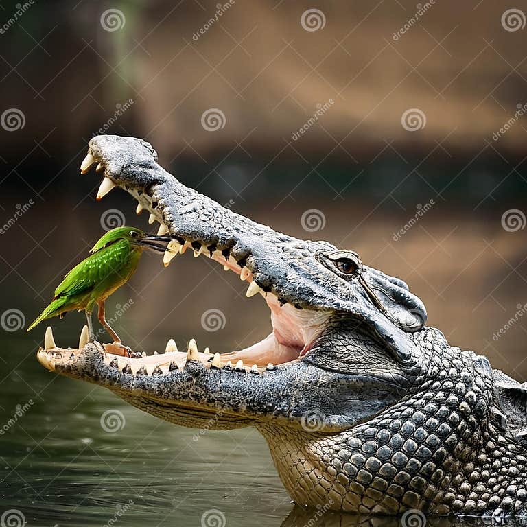 Crocodile with Bird, AI Generated Stock Illustration - Illustration of ...