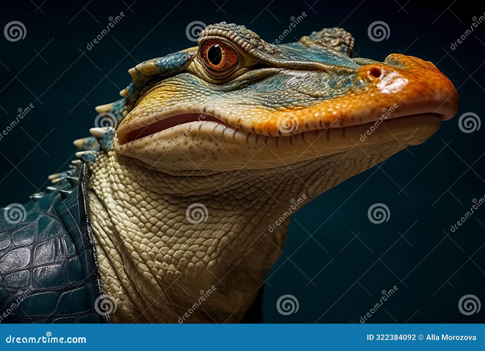 A Crocodile with a Blue and White Pattern on Its Face Stock Photo ...
