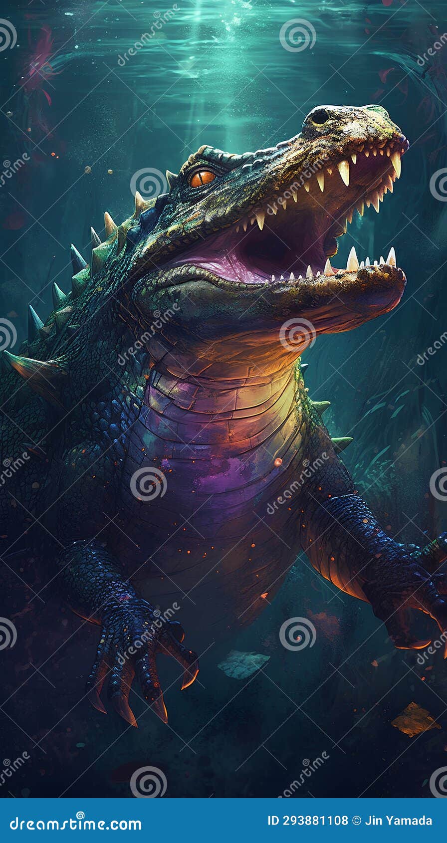 Crocodile in the Deep Sea. 3D Illustration Stock Illustration ...