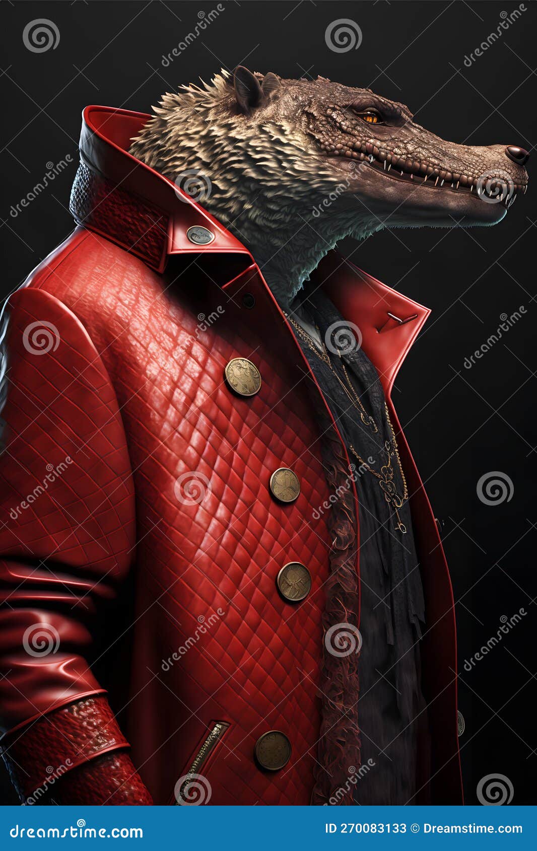 Crocodile Dressed in Red Crocodile Leather Jacket Created with ...