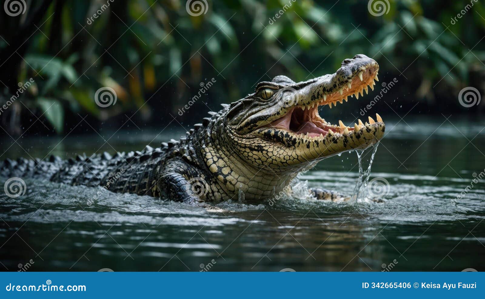 A Crocodile Emerges from the Water, Showcasing Its Powerful Jaws and ...