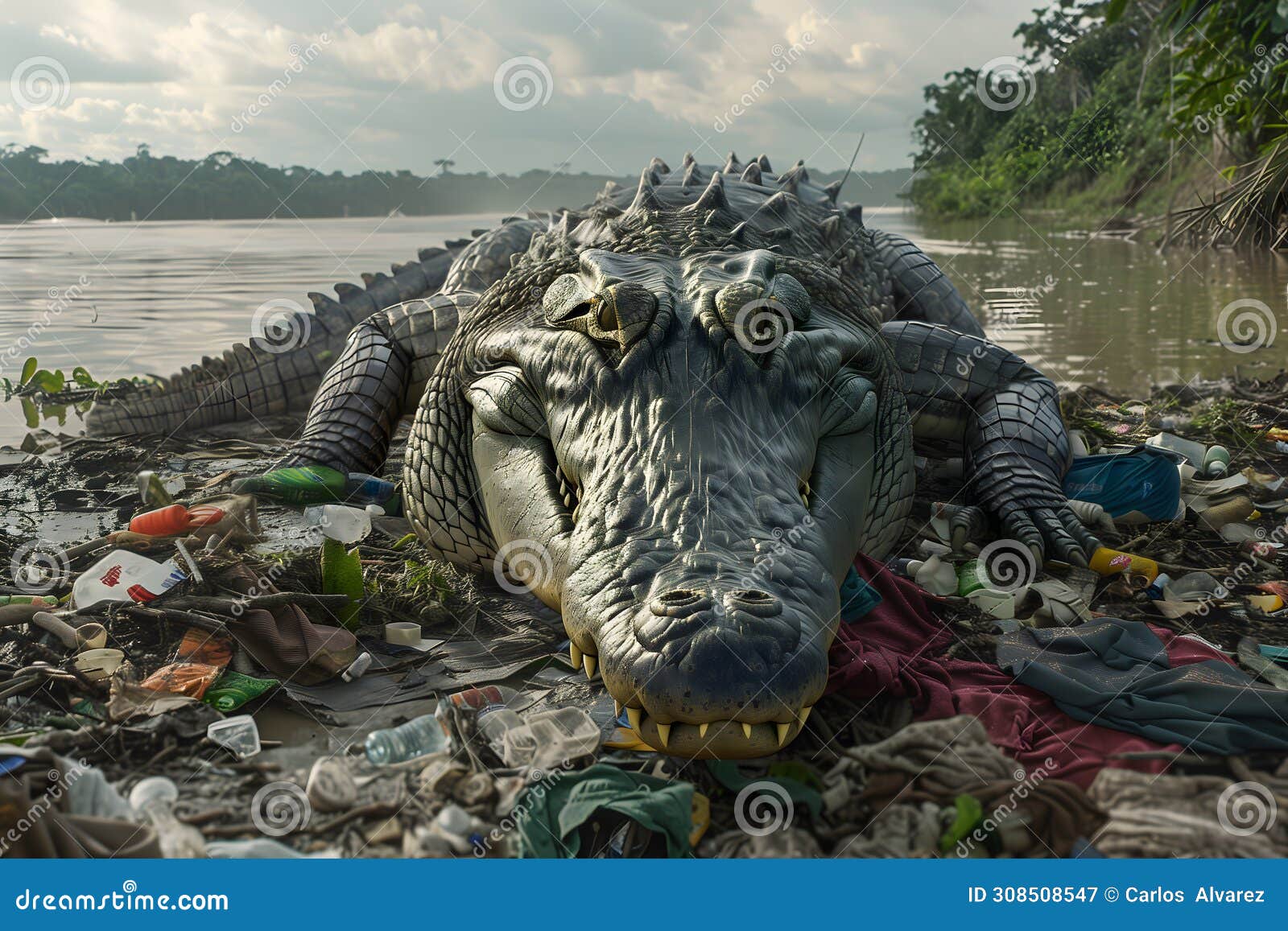 Crocodile Emerging from the Water in a Contaminated River Stock ...