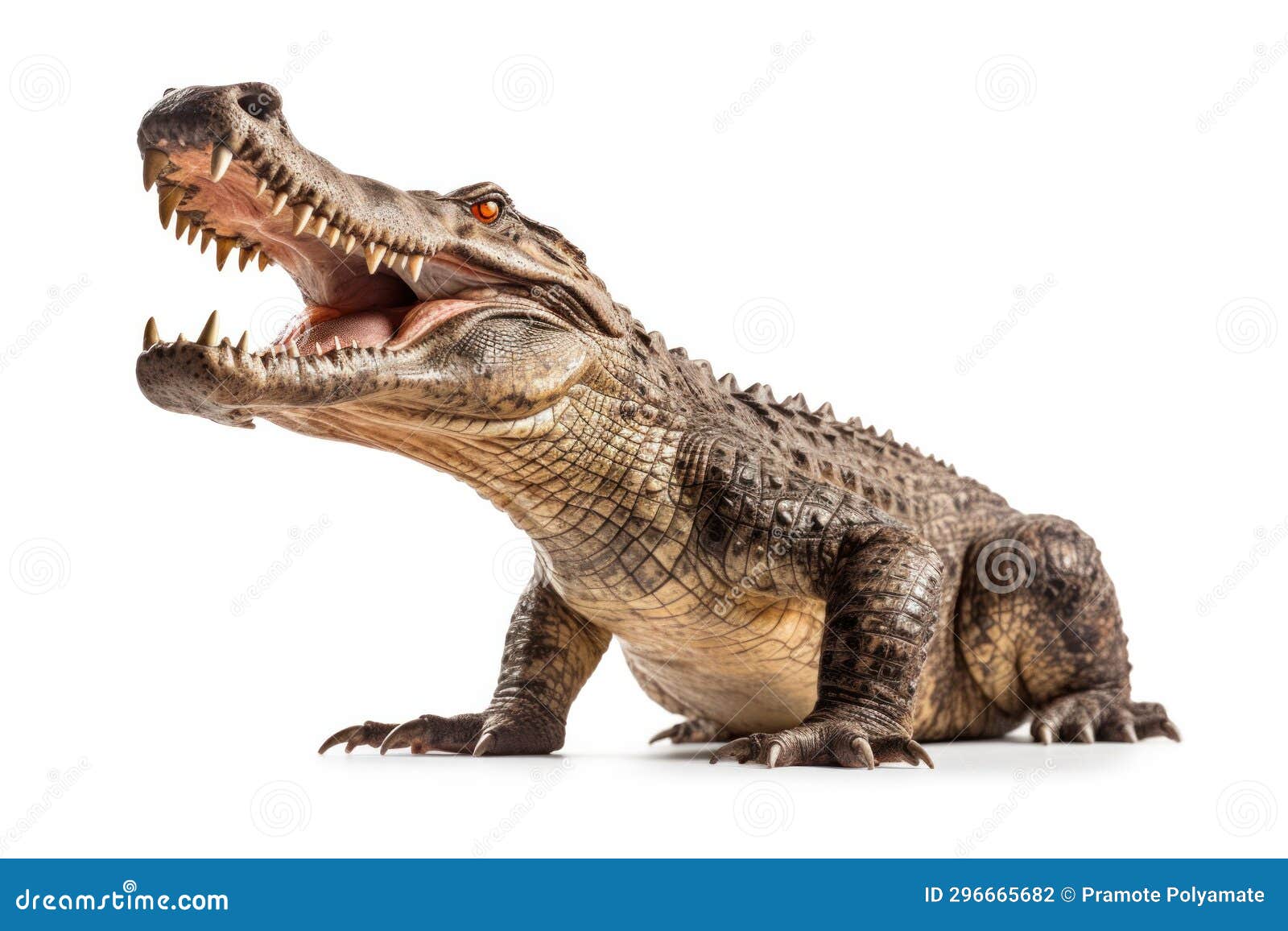 A Crocodile Full Body Showing Jaws Isolate on White Background Stock ...