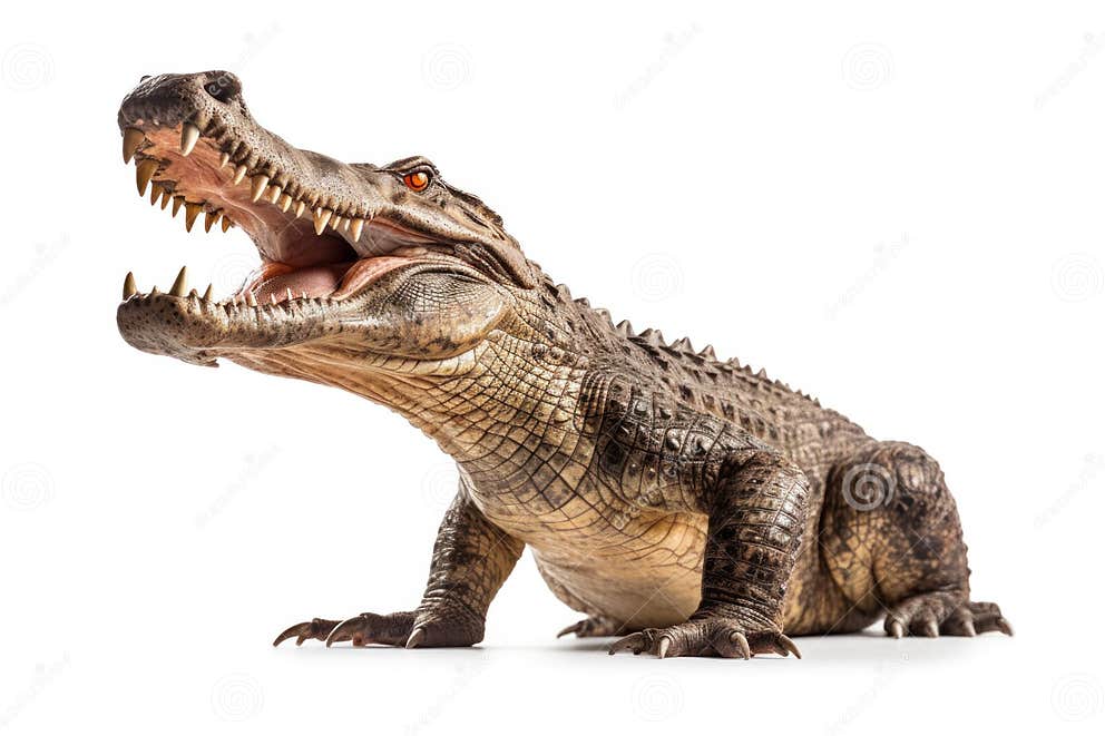 A Crocodile Full Body Showing Jaws Isolate on White Background Stock ...