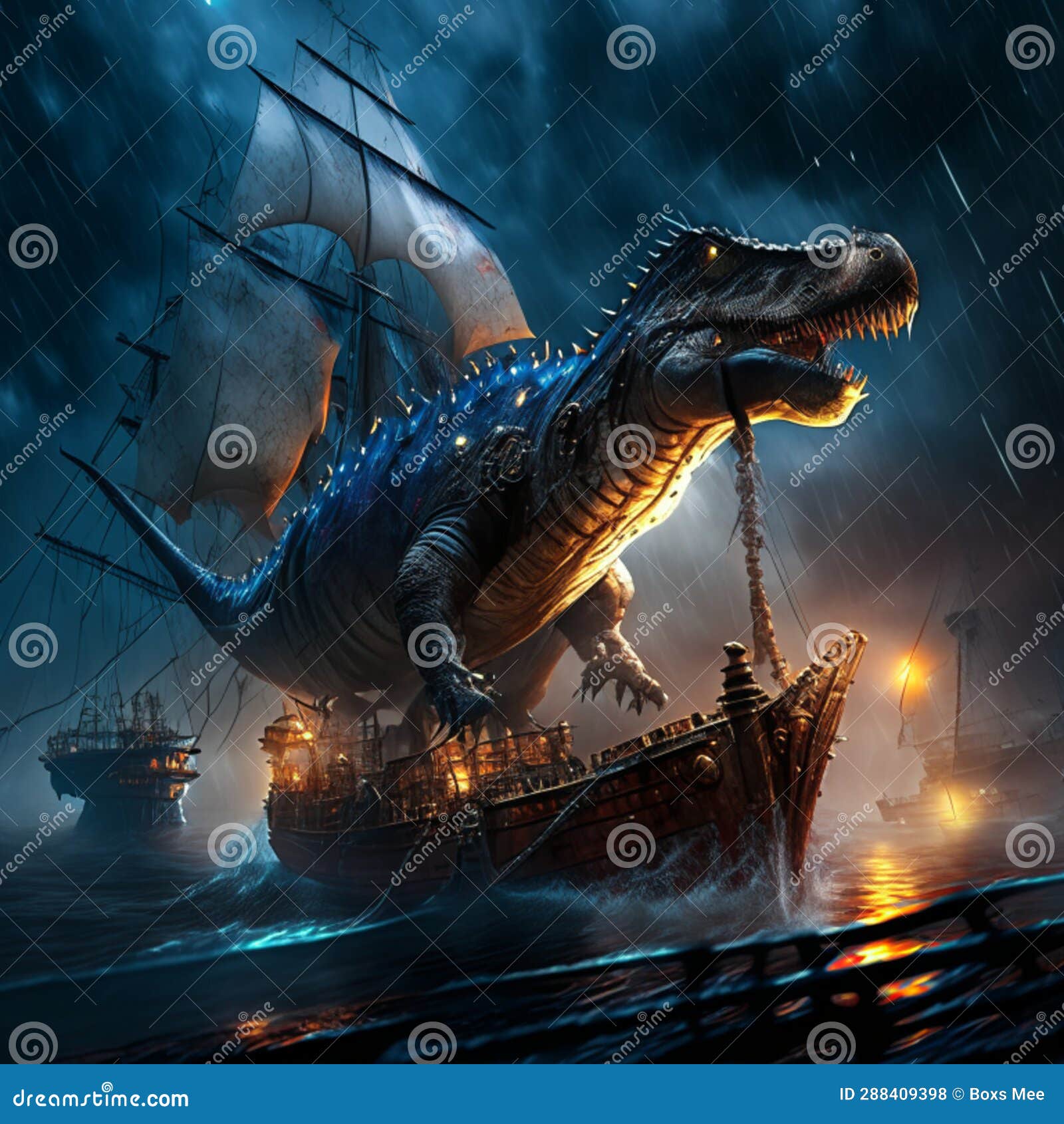 Crocodile in the Rain on a Background of a Ship Generative AI Stock ...