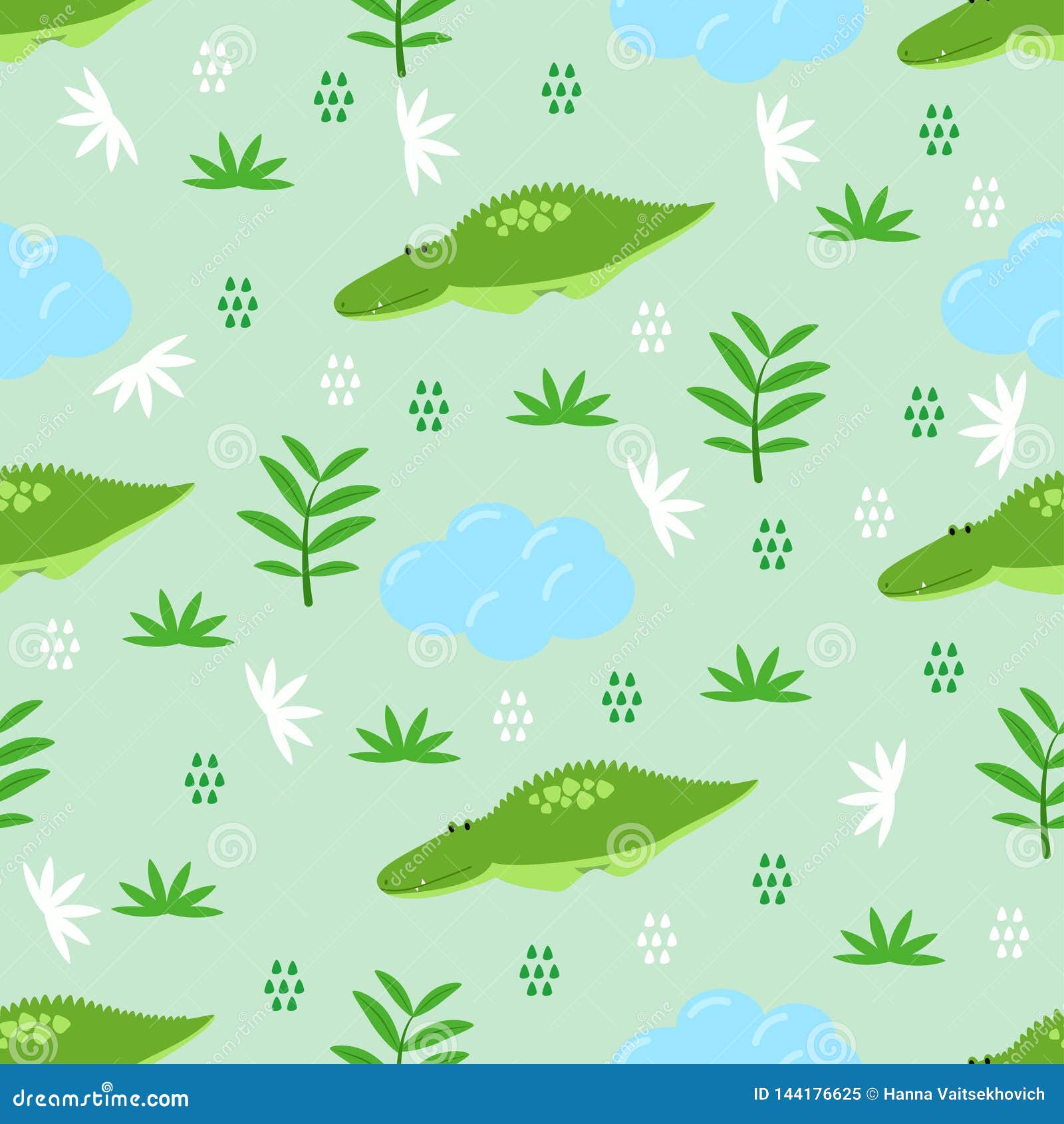 Seamless Pattern with Cute Crocodile - Vector Illustration, Eps Stock ...
