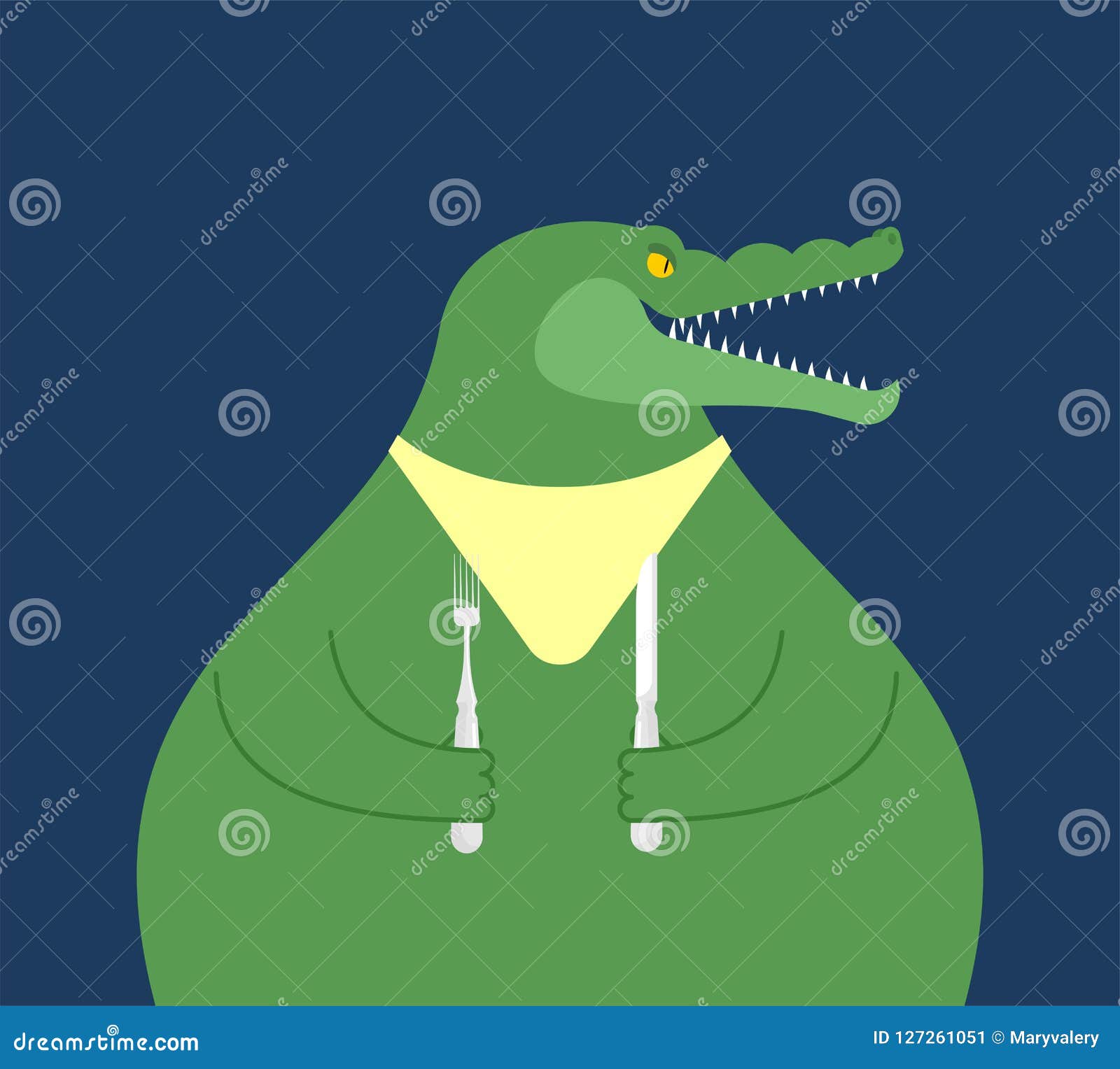 Crocodile with Spoon and Fork Dinner. Hungry Alligator Vector Il Stock ...