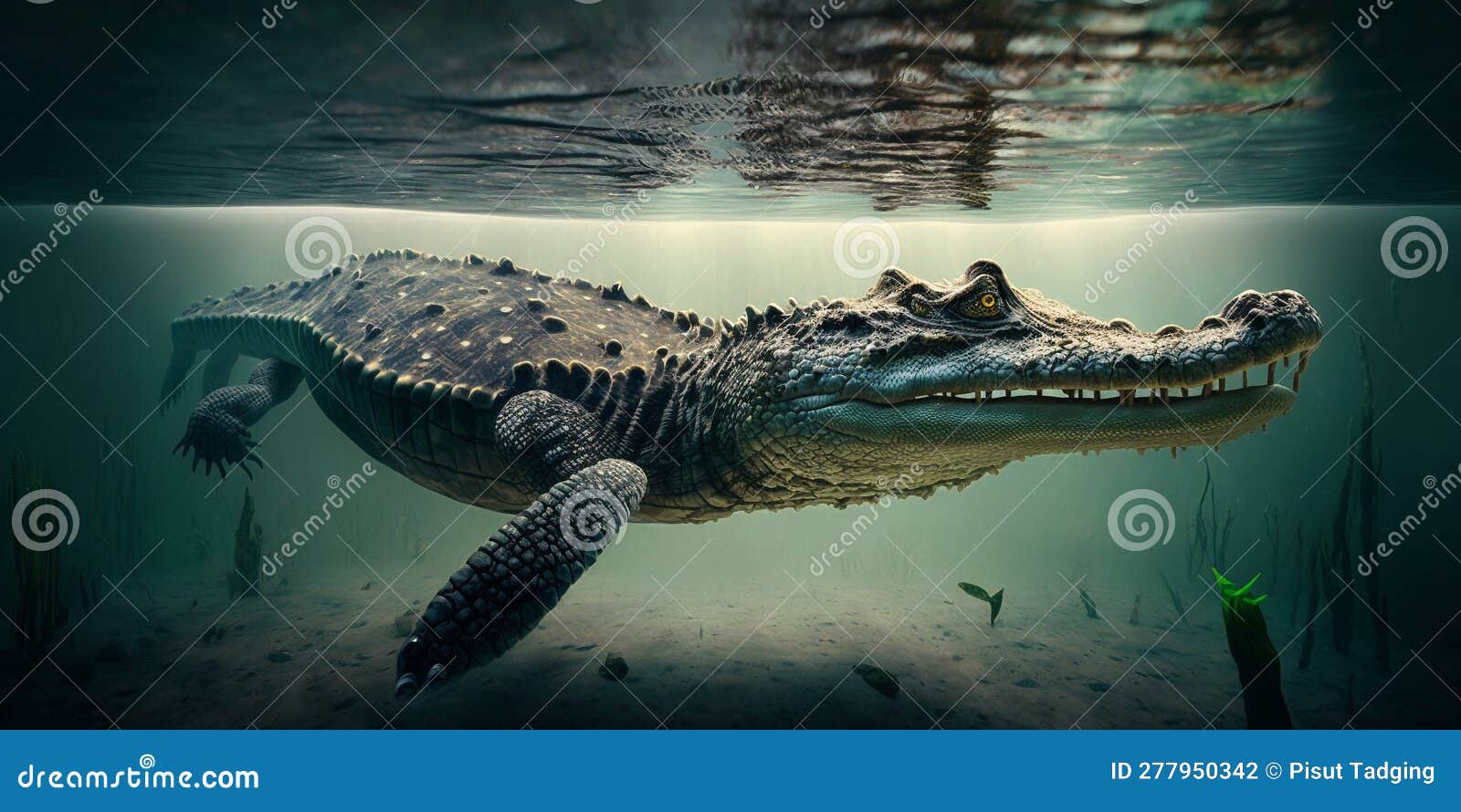 The Crocodile is Swimming in Swamp with AI Generated. Stock ...
