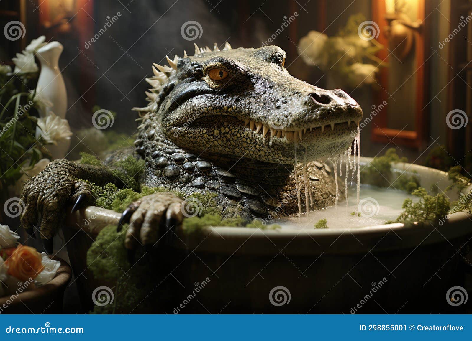 Crocodile Taking a Bath in Bathtub Stock Illustration - Illustration of ...